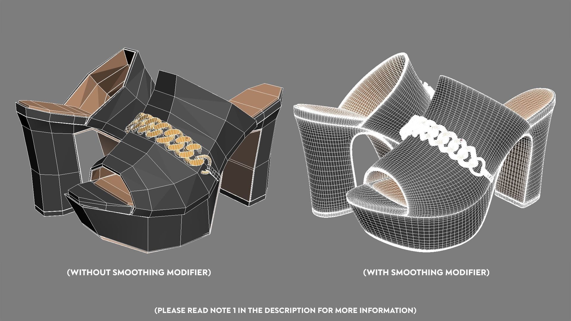 Open Toe Block Heel Platform Sandals with Chain Link 3D model | CGTrader