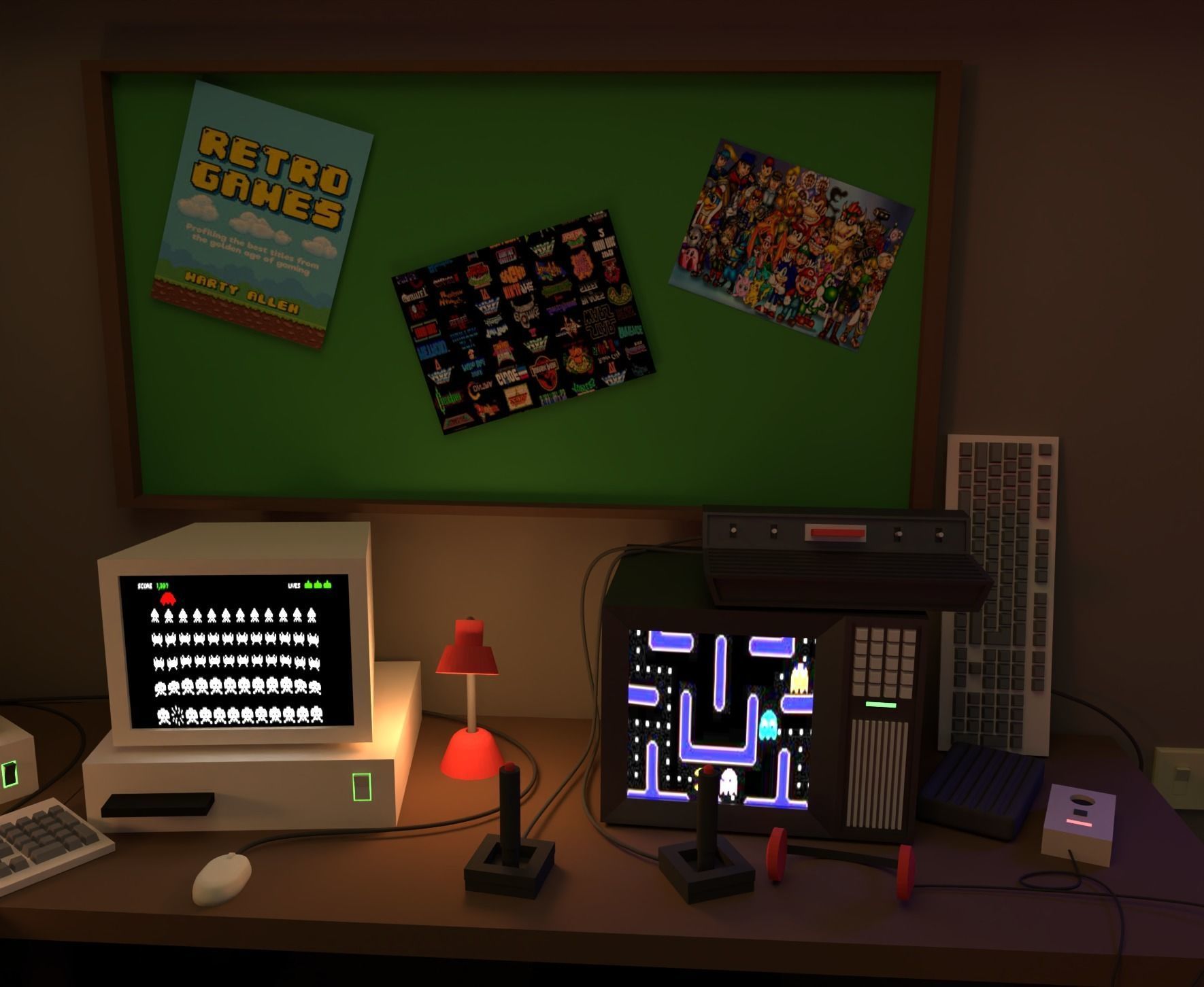 low poly 90S RETRO GAMING AND HACKER ROOM free 3D model | CGTrader