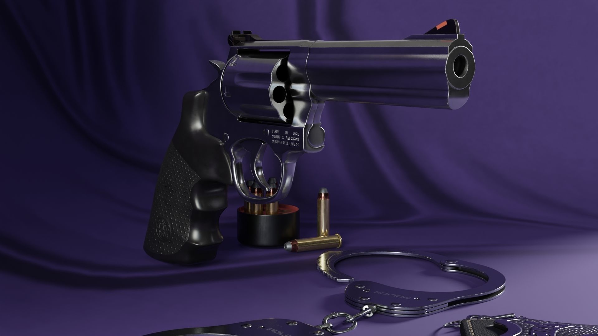 Detective Props Kit - Magnum Gun-Bullet-Police Badge-Handcuffs 3D model ...