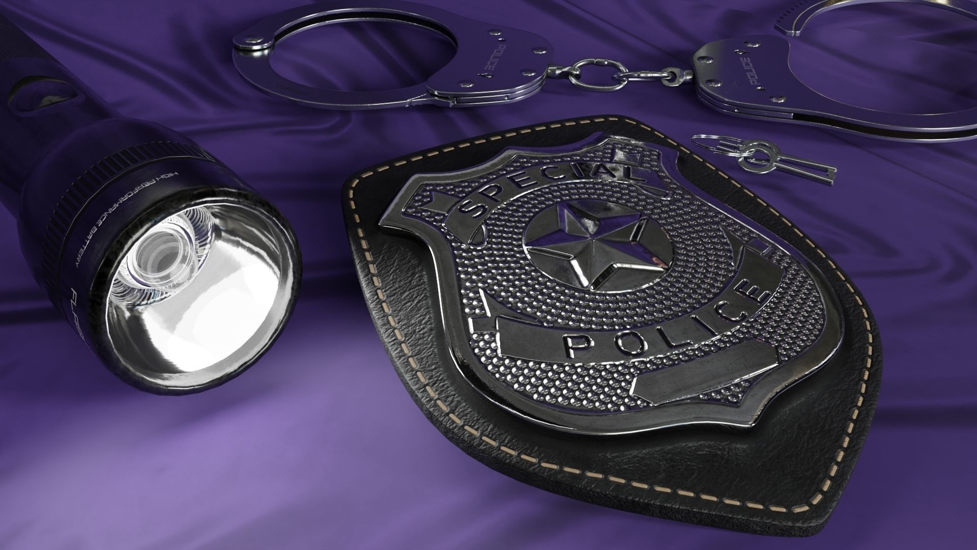 Detective Props Kit - Magnum Gun-Bullet-Police Badge-Handcuffs 3D model ...