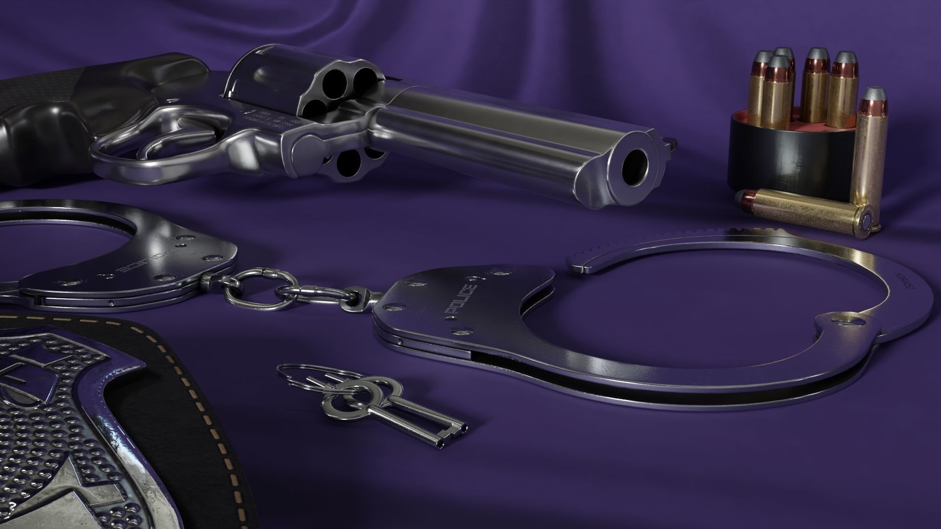 Detective Props Kit - Magnum Gun-Bullet-Police Badge-Handcuffs 3D model ...
