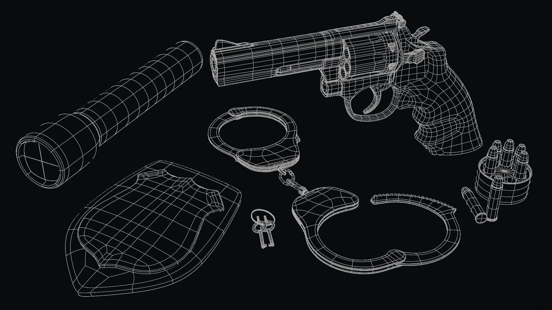 Detective Props Kit - Magnum Gun-Bullet-Police Badge-Handcuffs 3D model ...
