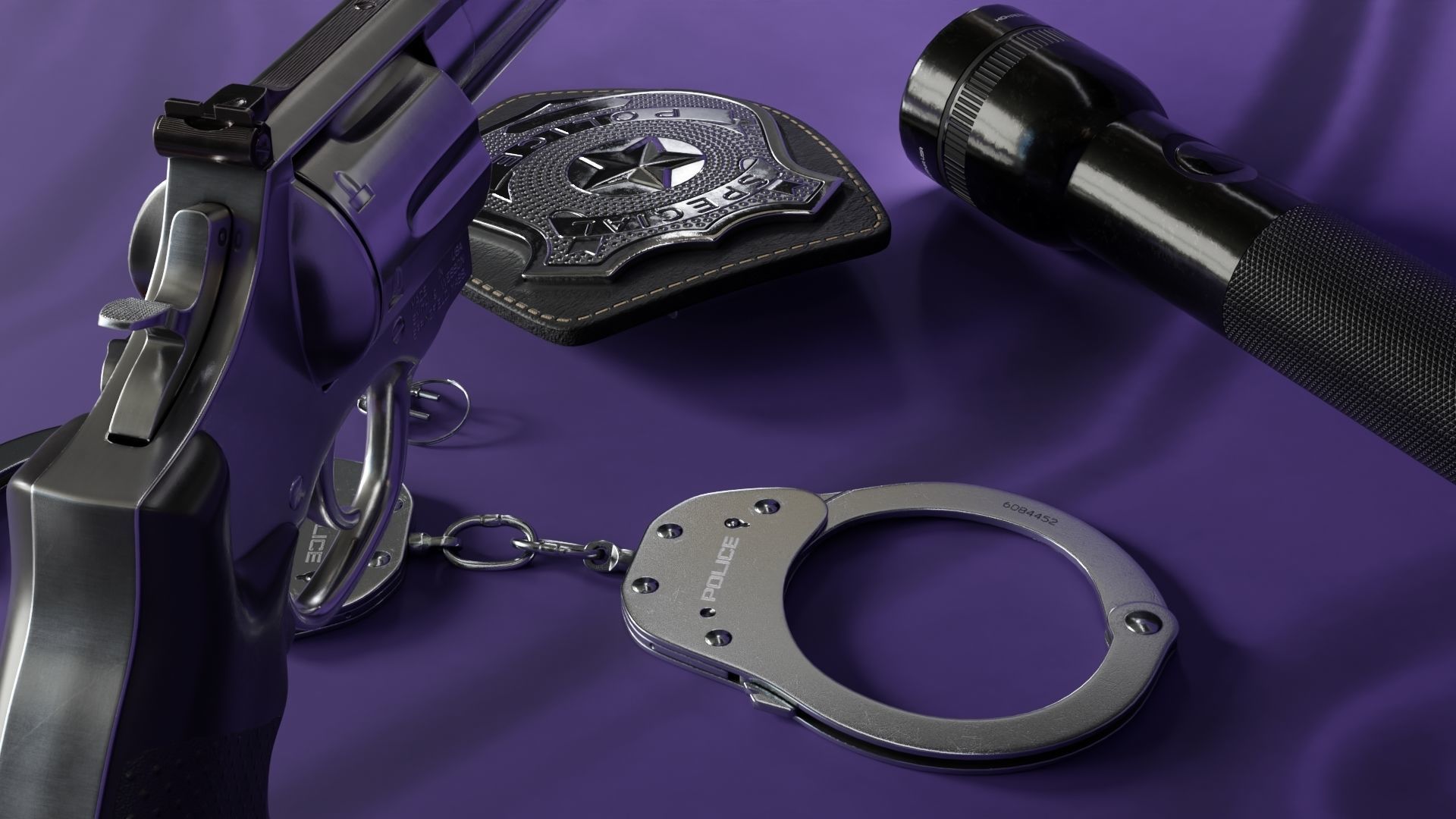 Detective Props Kit - Magnum Gun-Bullet-Police Badge-Handcuffs 3D model ...