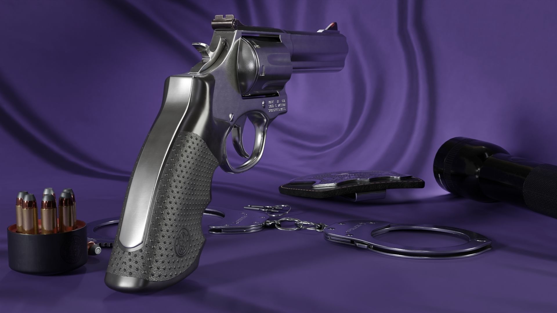 Detective Props Kit - Magnum Gun-Bullet-Police Badge-Handcuffs 3D model ...