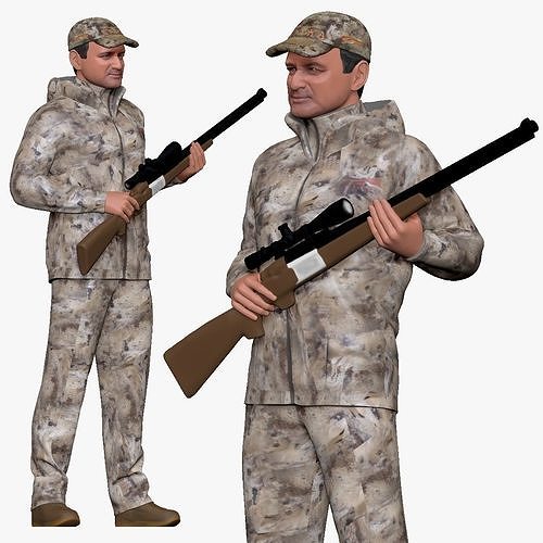 001271 hunter in camouflage with a gun 3D model | CGTrader