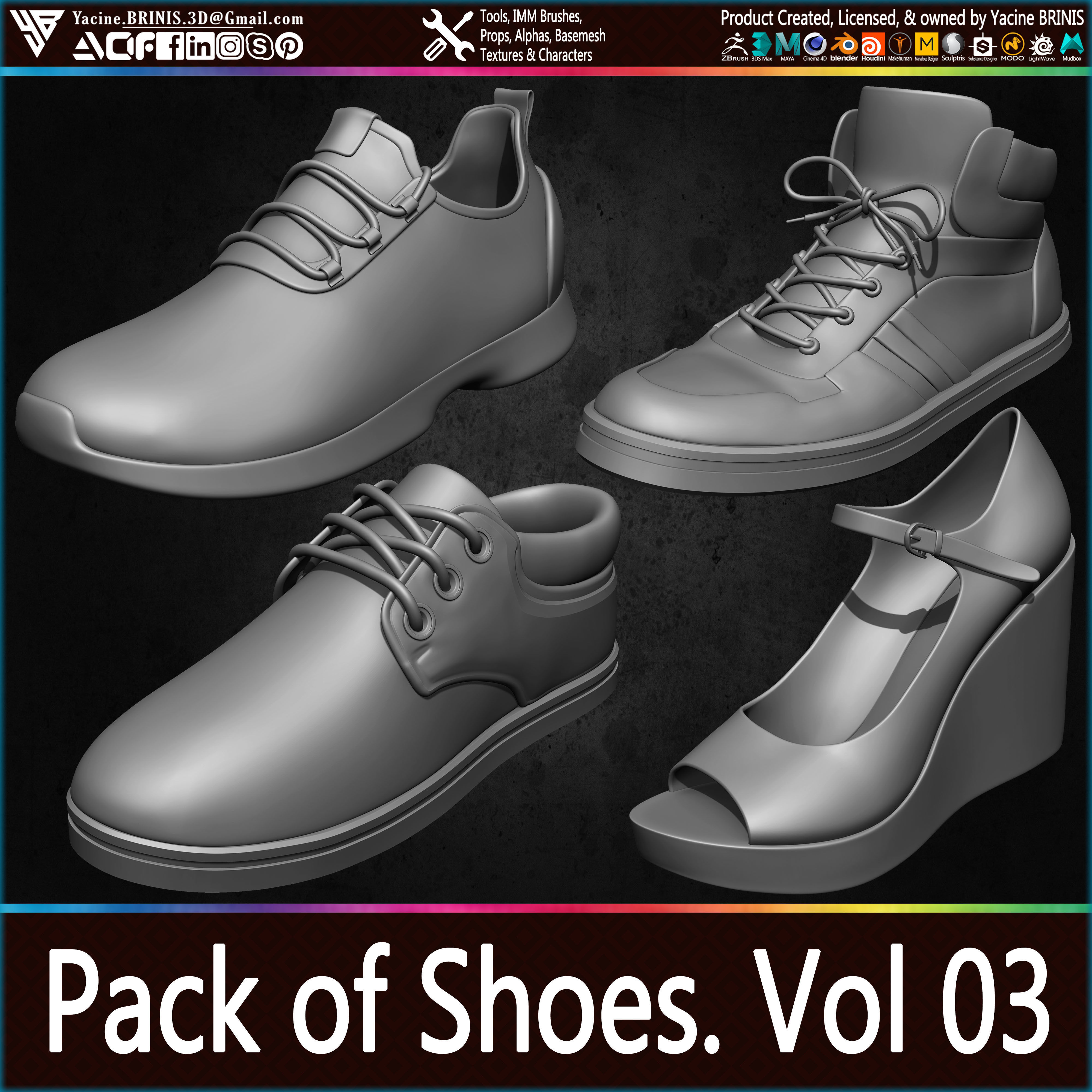 3D model Pack of 20 Shoes Volume 03 VR / AR / low-poly | CGTrader