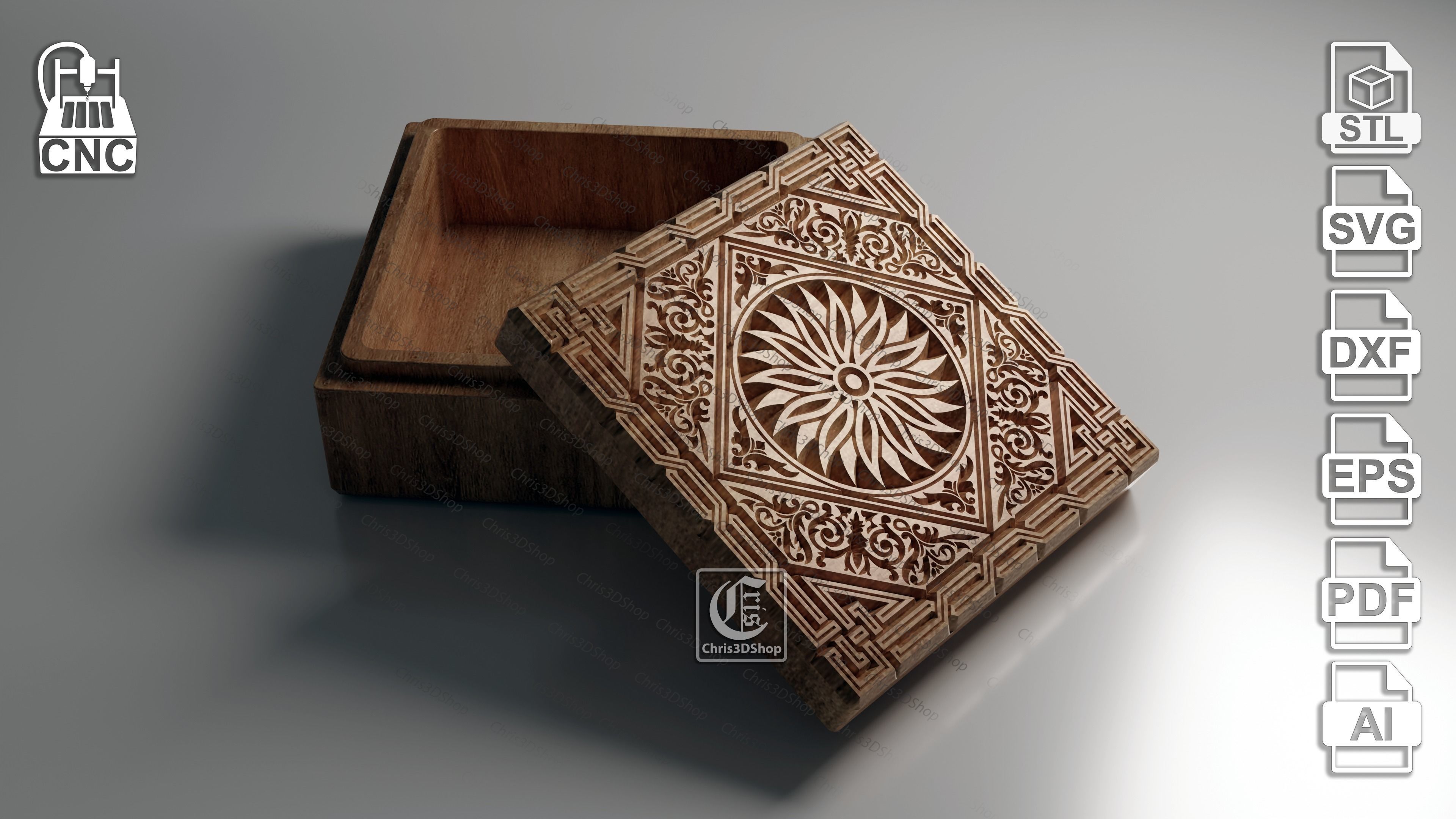 V-Carved Square Jewelry Box - CNC Files 3D model | CGTrader