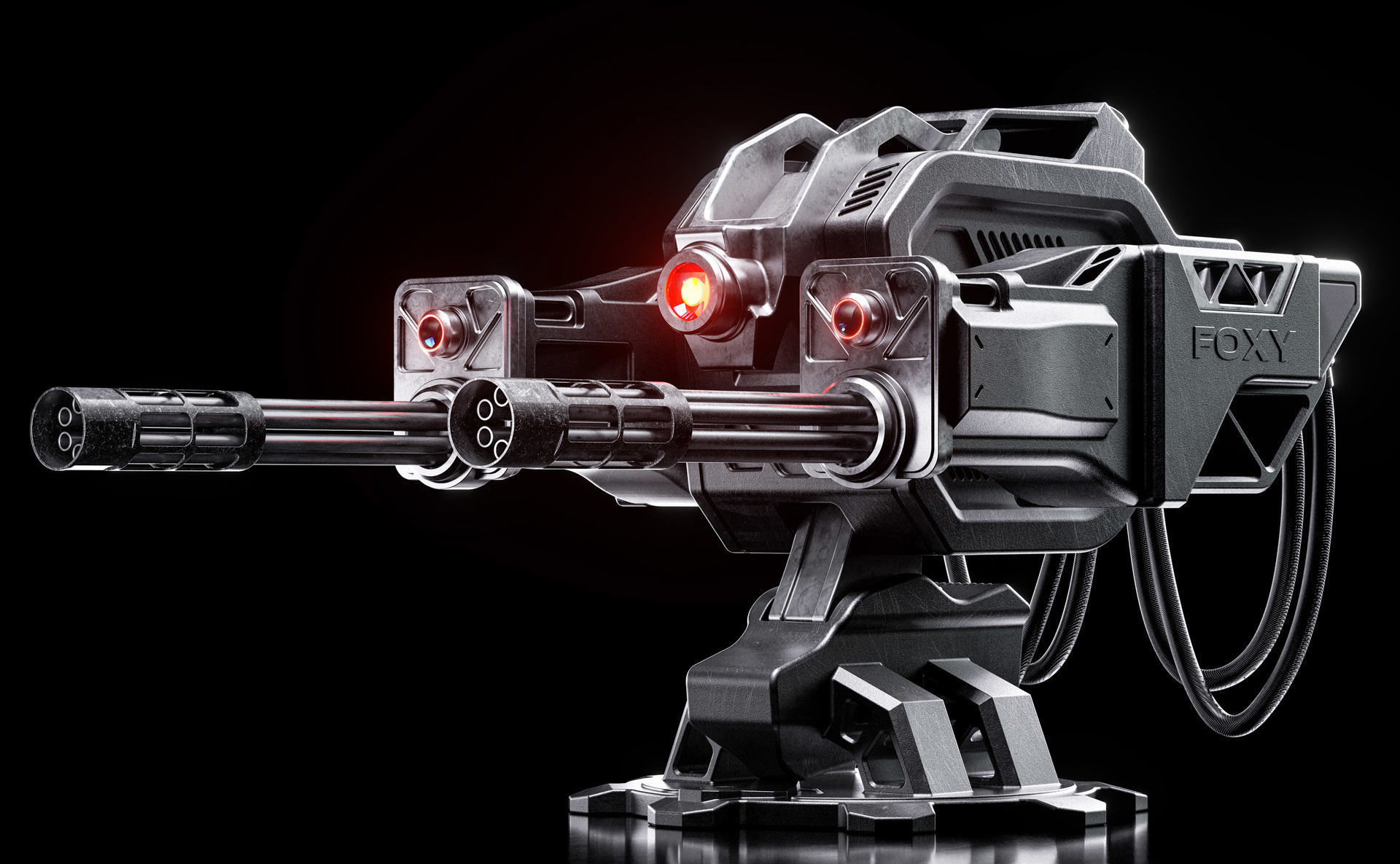 Sci Fi Machine Gun Turret Minigun Military Weapon Robot 3D model | CGTrader