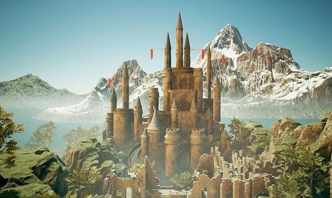 castle low poly in mountains 3D model | CGTrader