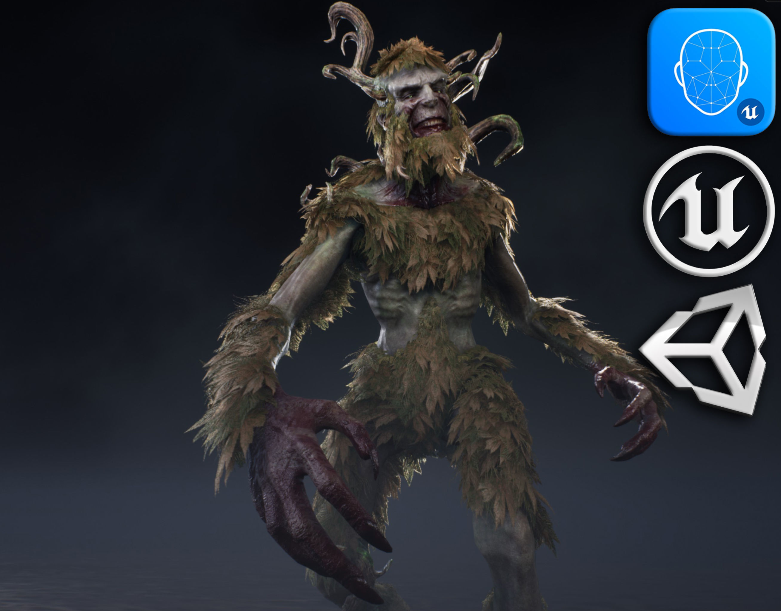 3D model Leshy creature with long hair and horns VR / AR / low-poly ...