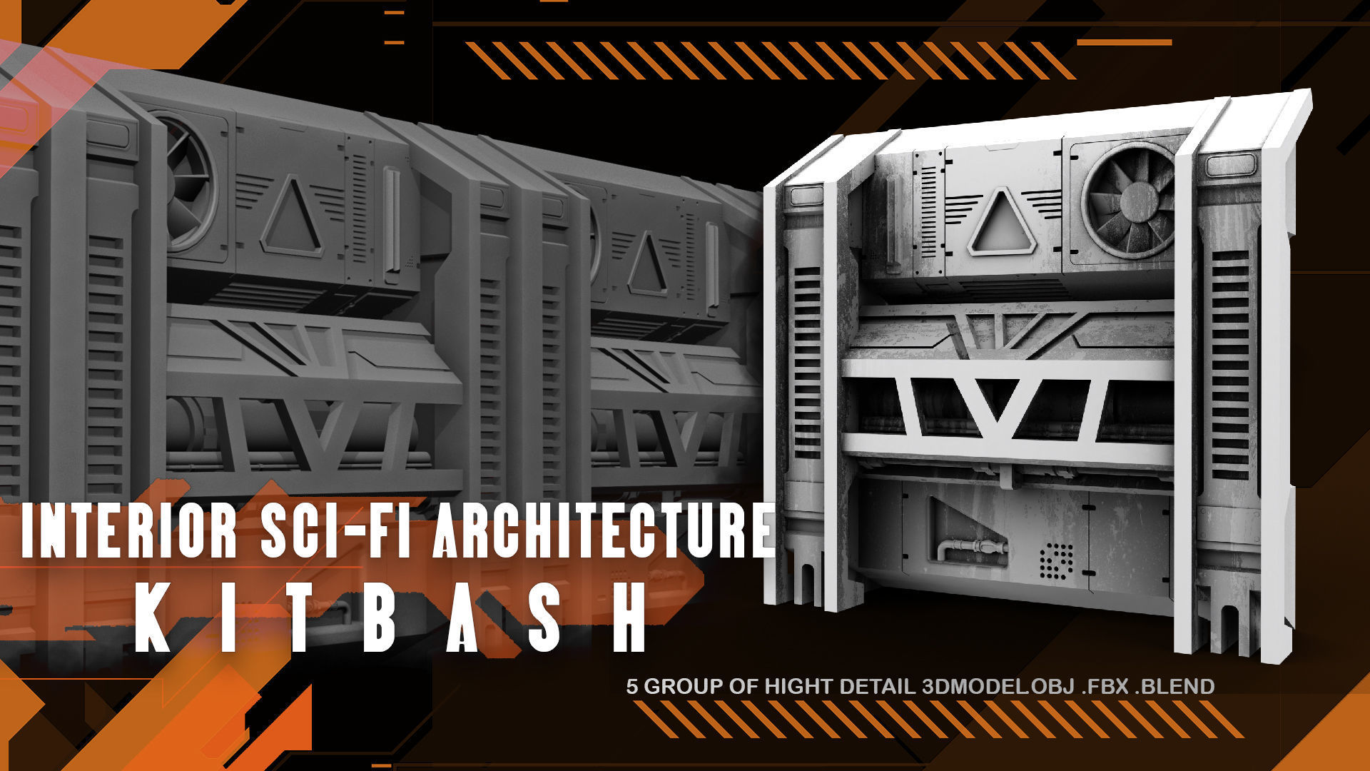 Scifi kitbash 5 walls 3D model | CGTrader