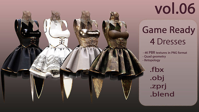 3D model 4 Dresses -low poly- vol 06 VR / AR / low-poly | CGTrader