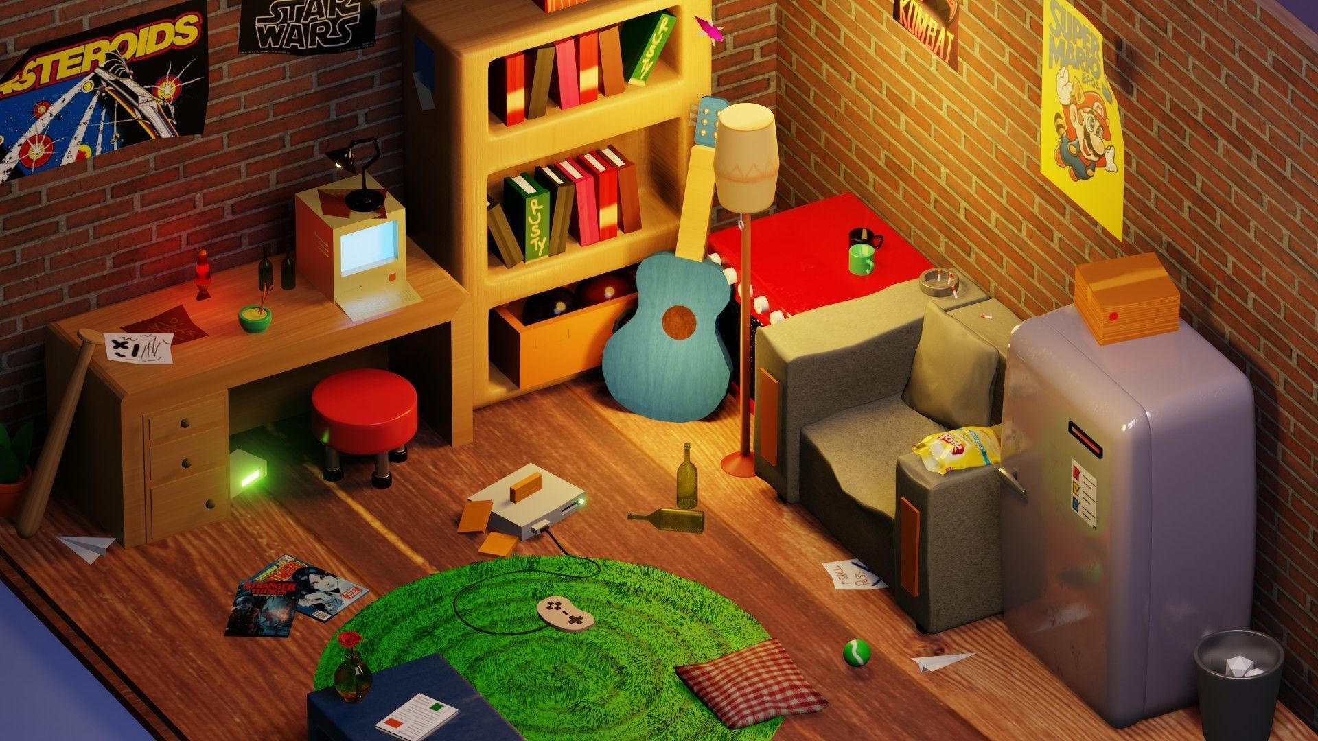 3D model Retro 80s Kids room blender VR / AR / low-poly | CGTrader