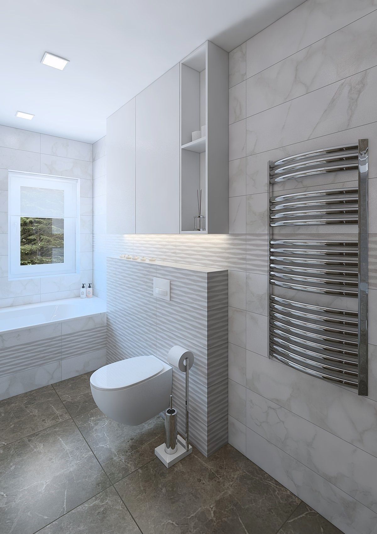 Cozy bathroom with dark tiles 3D model | CGTrader