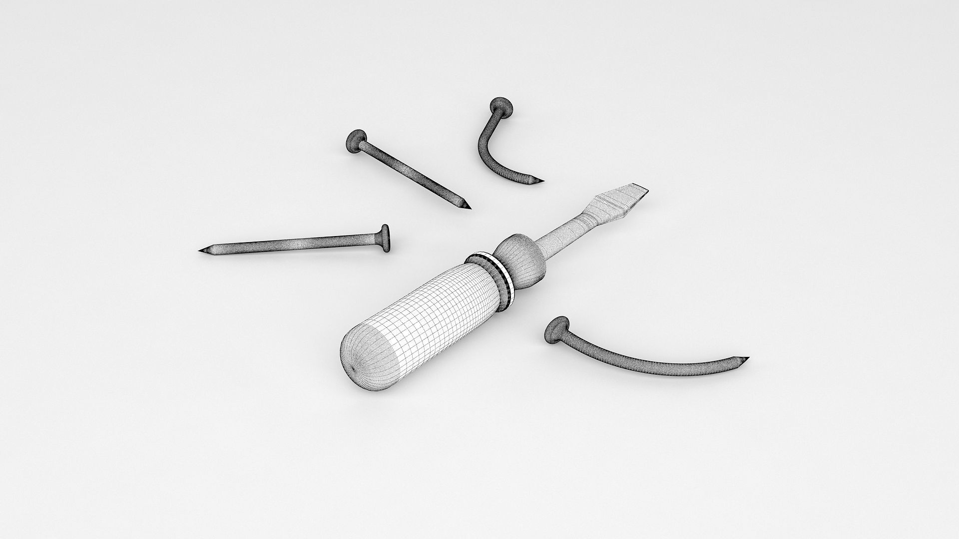 Screwdriver With Nails 3D model | CGTrader