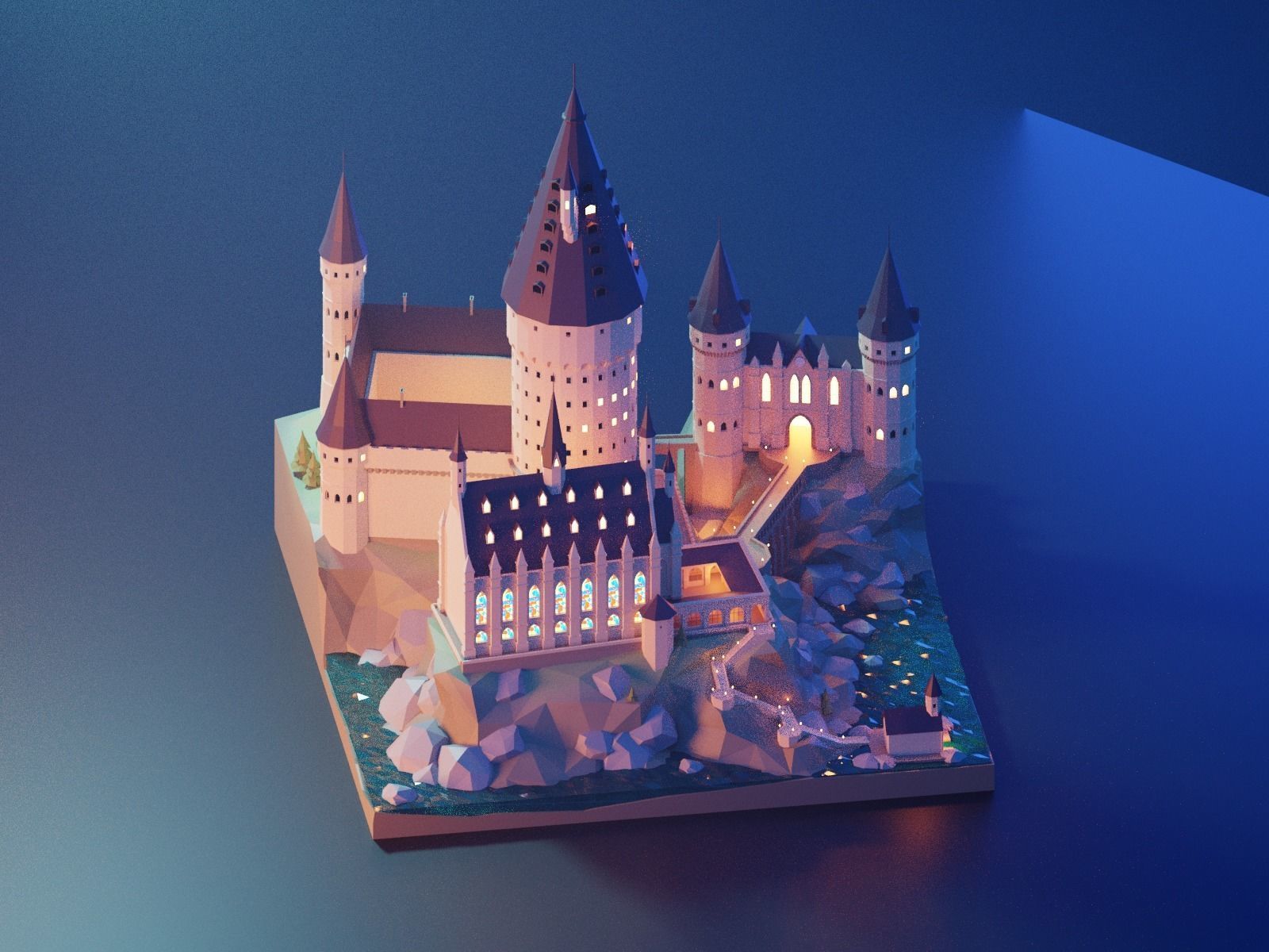 Cartoon Harry Porter Hogwarts Castle 3D model | CGTrader