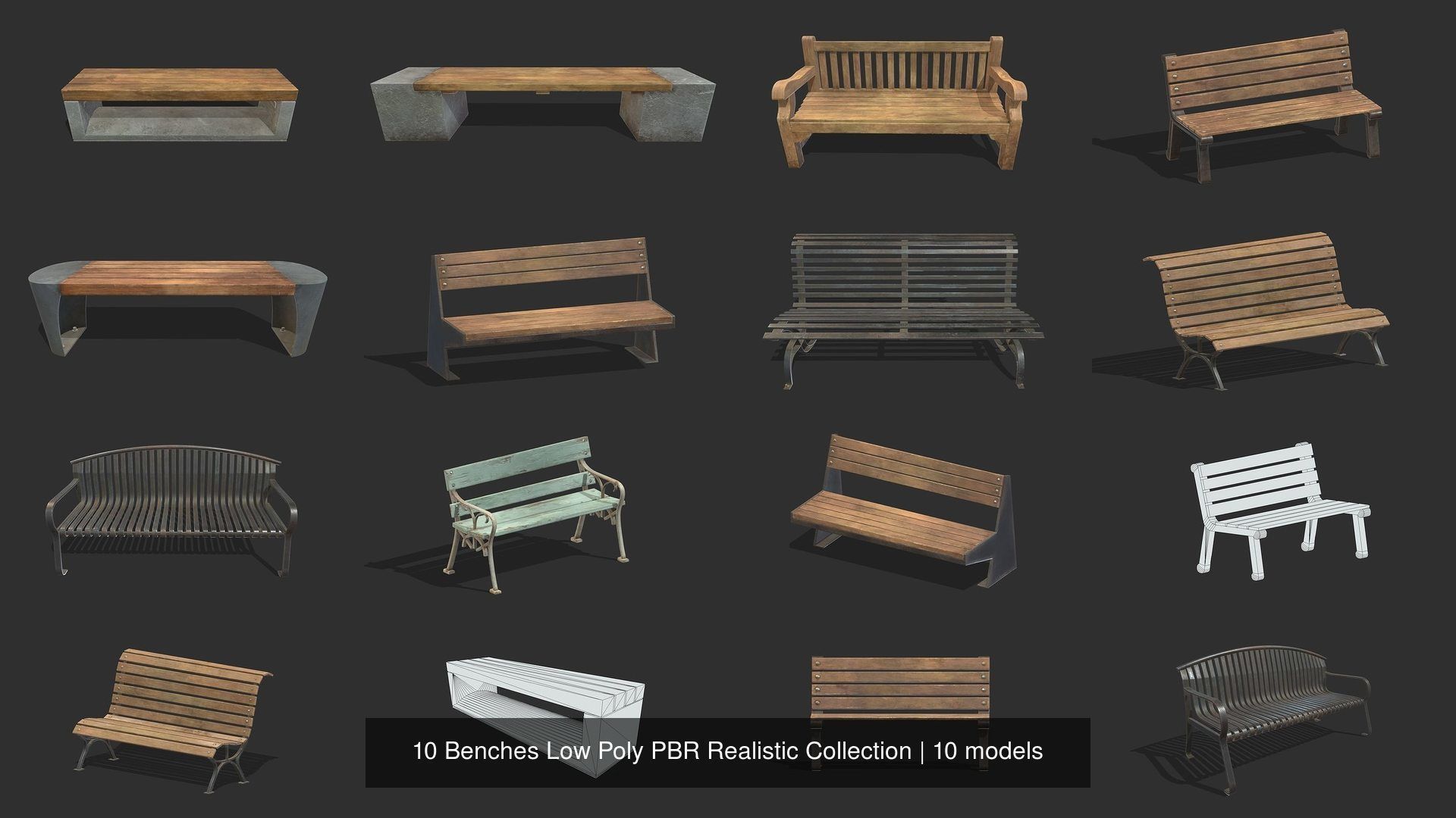 10 Benches Low Poly PBR Realistic Collection VR / AR / low-poly | CGTrader