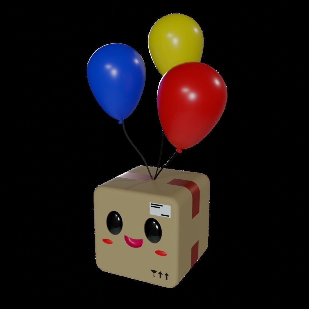 Parcel box with balloons 3D model | CGTrader