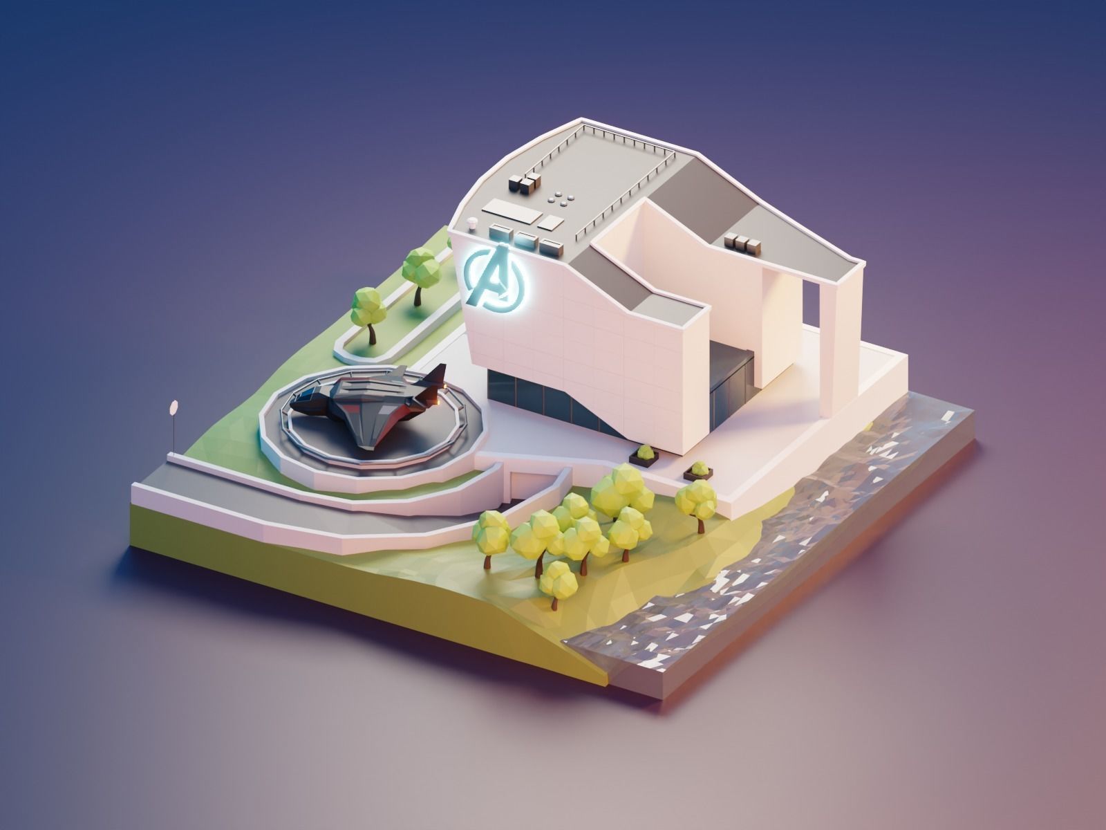 Cartoon Avengers base Scene 3D model | CGTrader