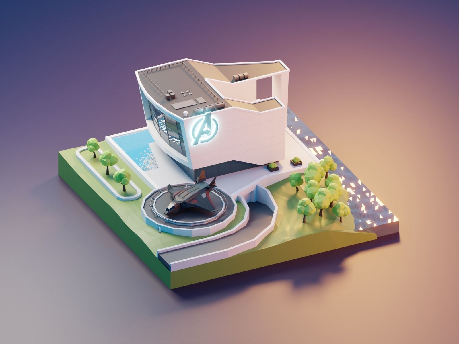 Cartoon Avengers base Scene 3D model | CGTrader