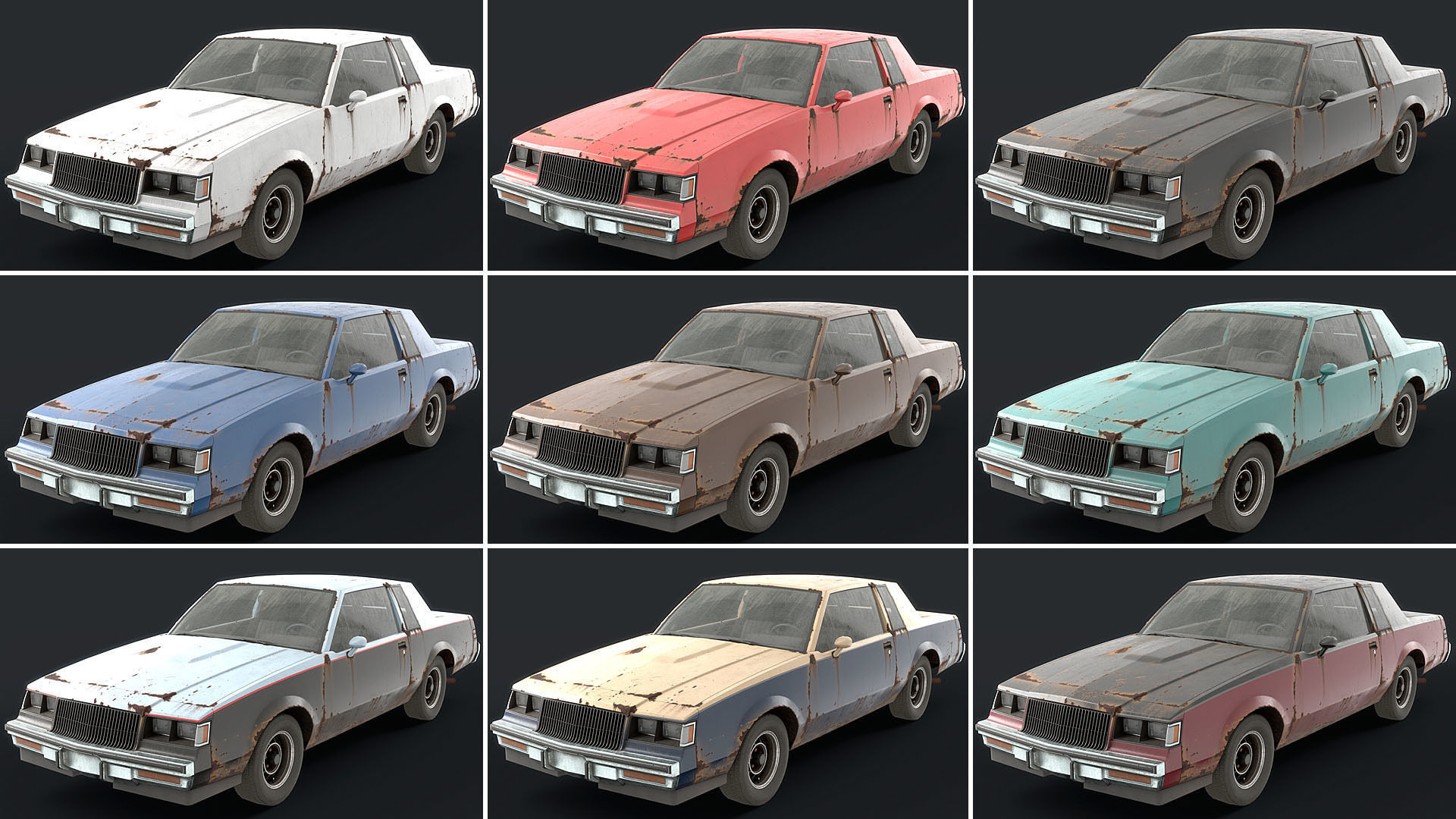 3D model set of classic coupe car with interior in 9 color variants az9 ...