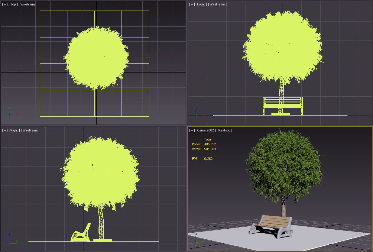 Realistic tree and bench 3D model | CGTrader