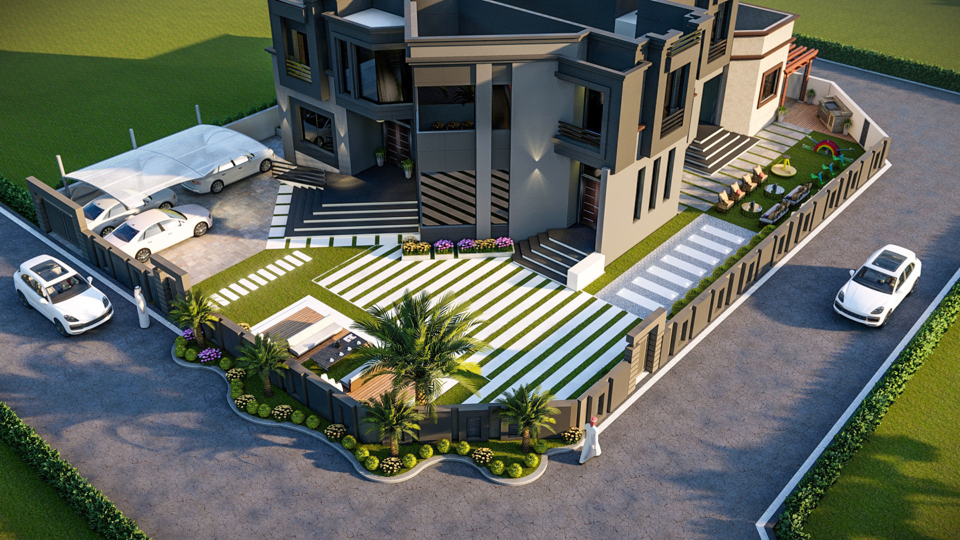 front landscape design of luxury house 3D model | CGTrader