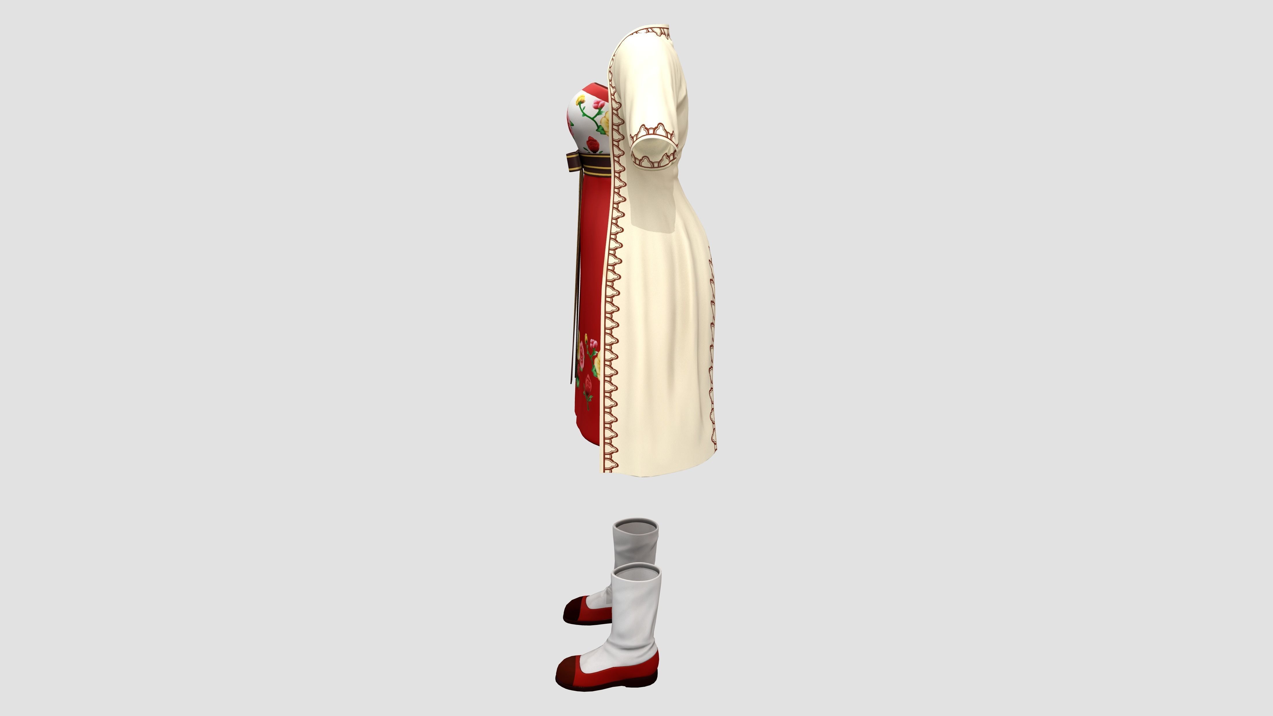 3D model Japanese Anime Style Full Outfit Dress Coat Shoes VR / AR ...