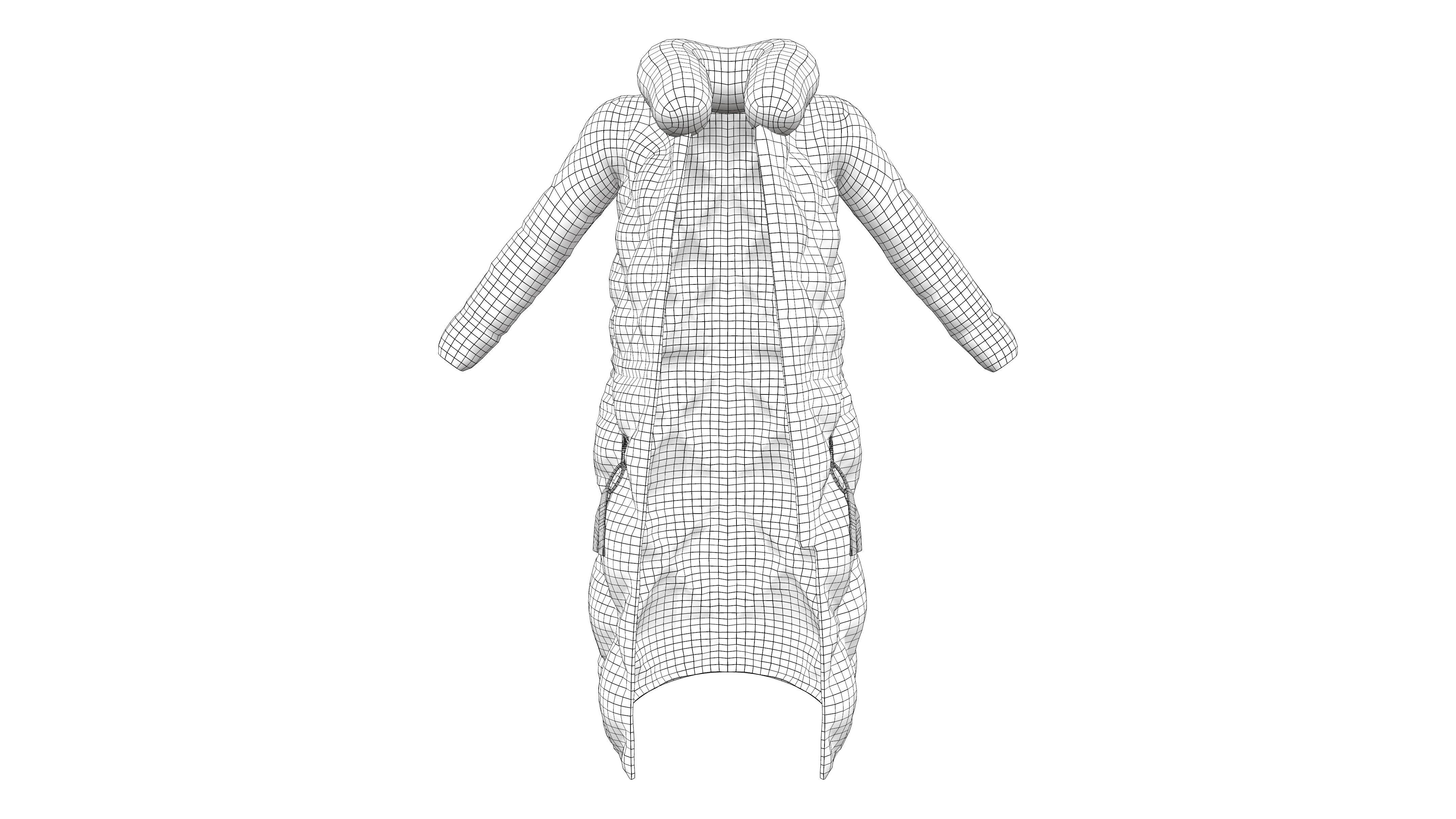 3D model Fur Trim Hooded Long Padded Winter Coat VR / AR / low-poly ...