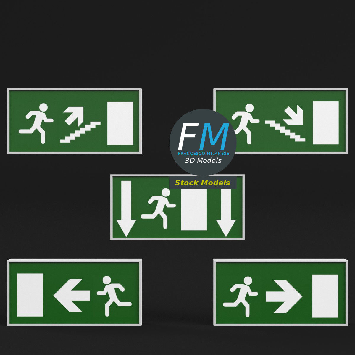 Emergency exit signs 3D model | CGTrader