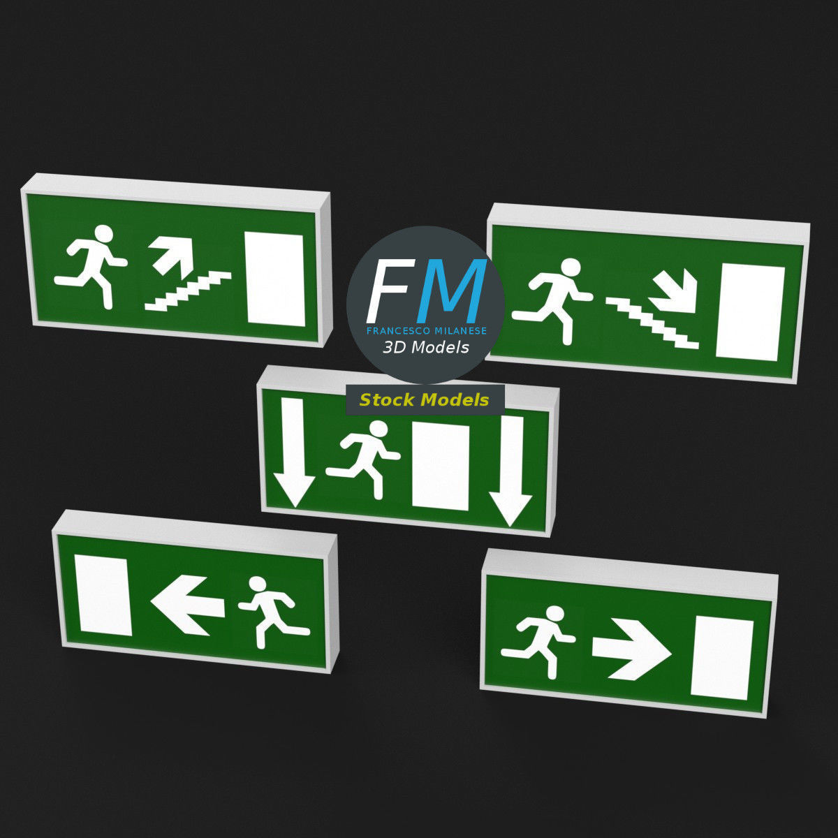 Emergency exit signs 3D model | CGTrader