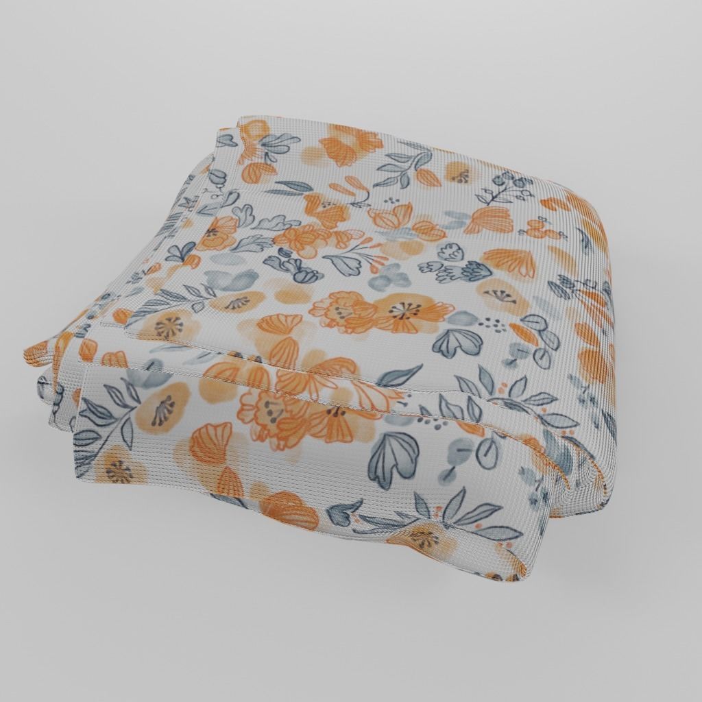 Blanket folded with orange flowers free 3D model | CGTrader