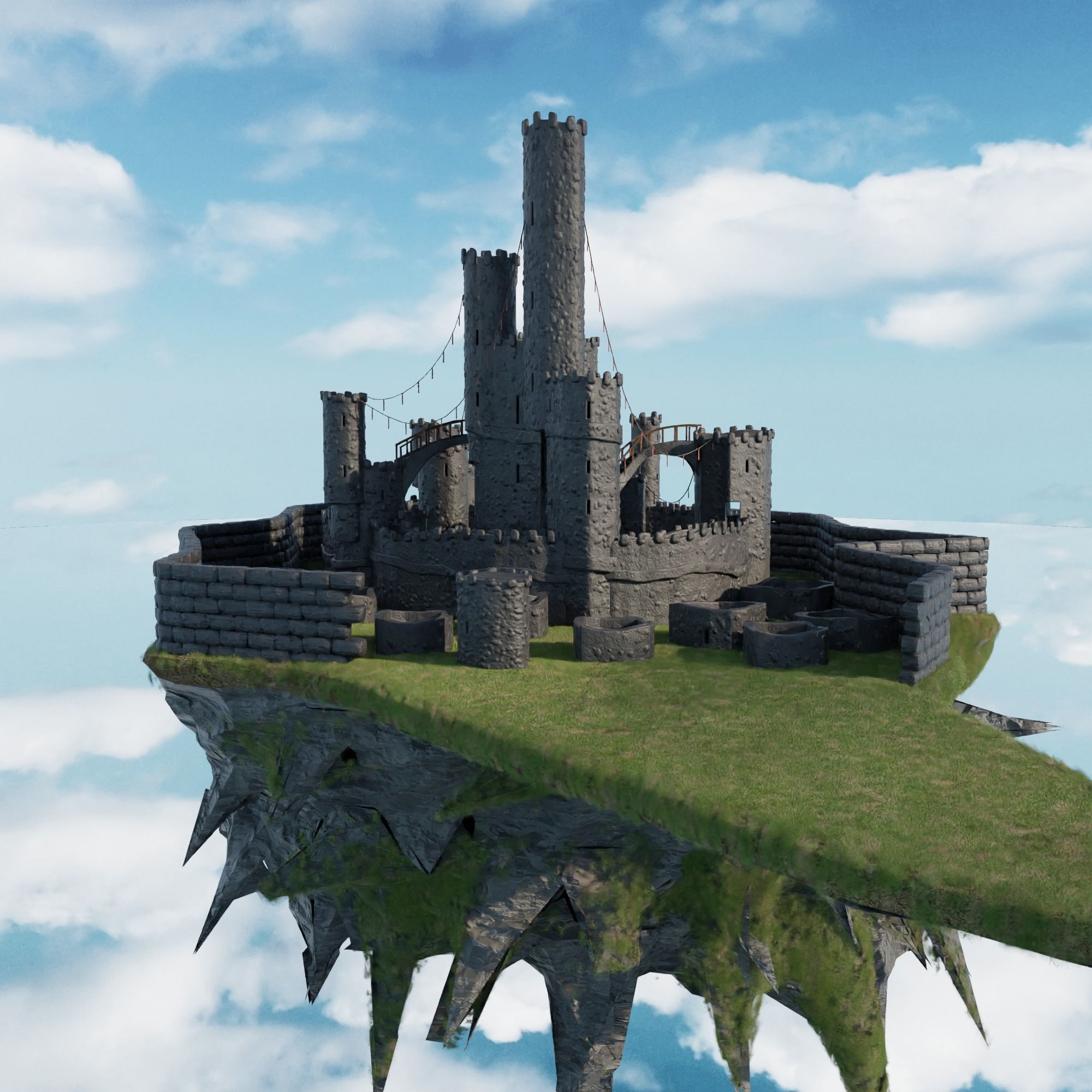 3D realistic flying castle landscape 3D model | CGTrader