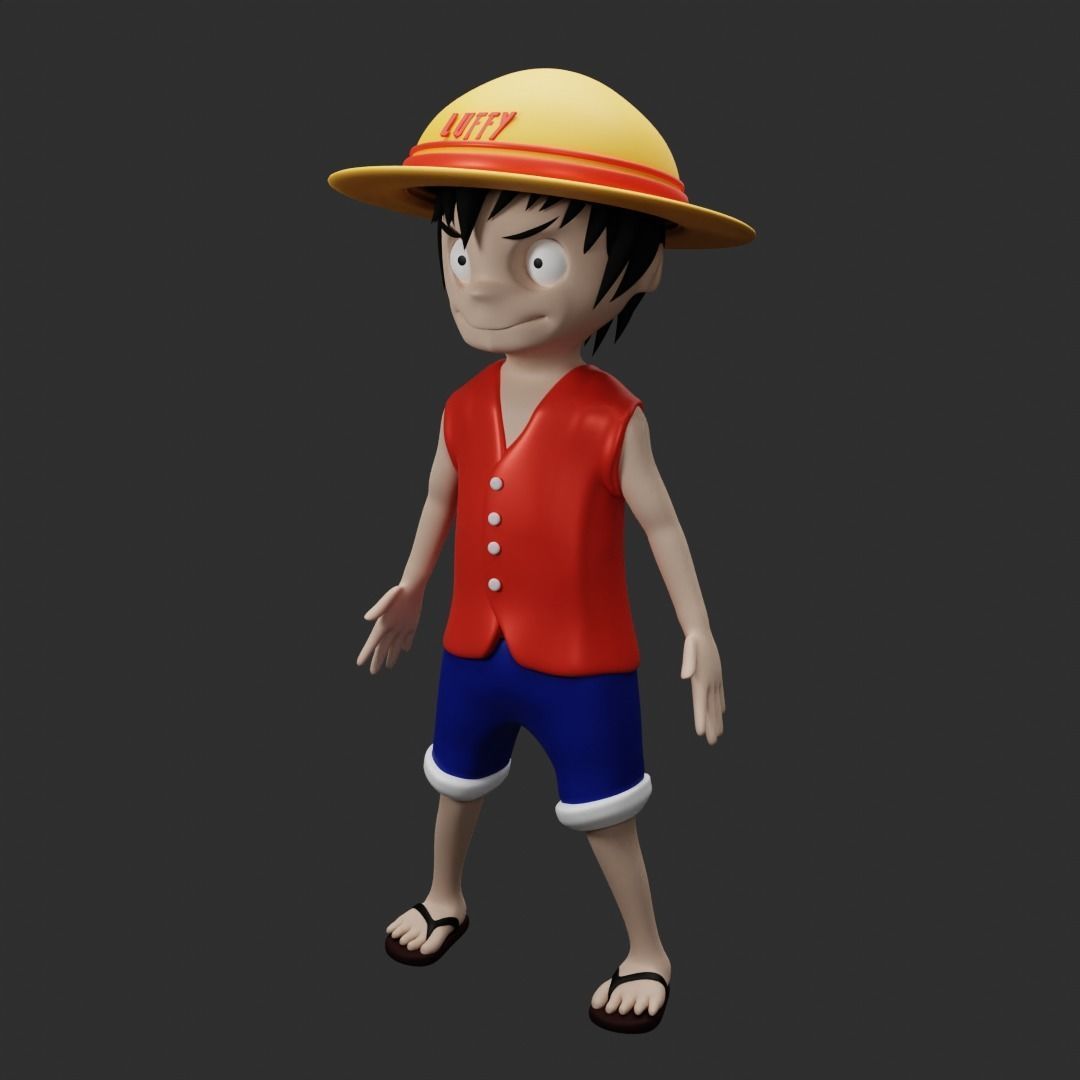 Luffy Model cartoon character wearing hat and shorts 3D model | CGTrader