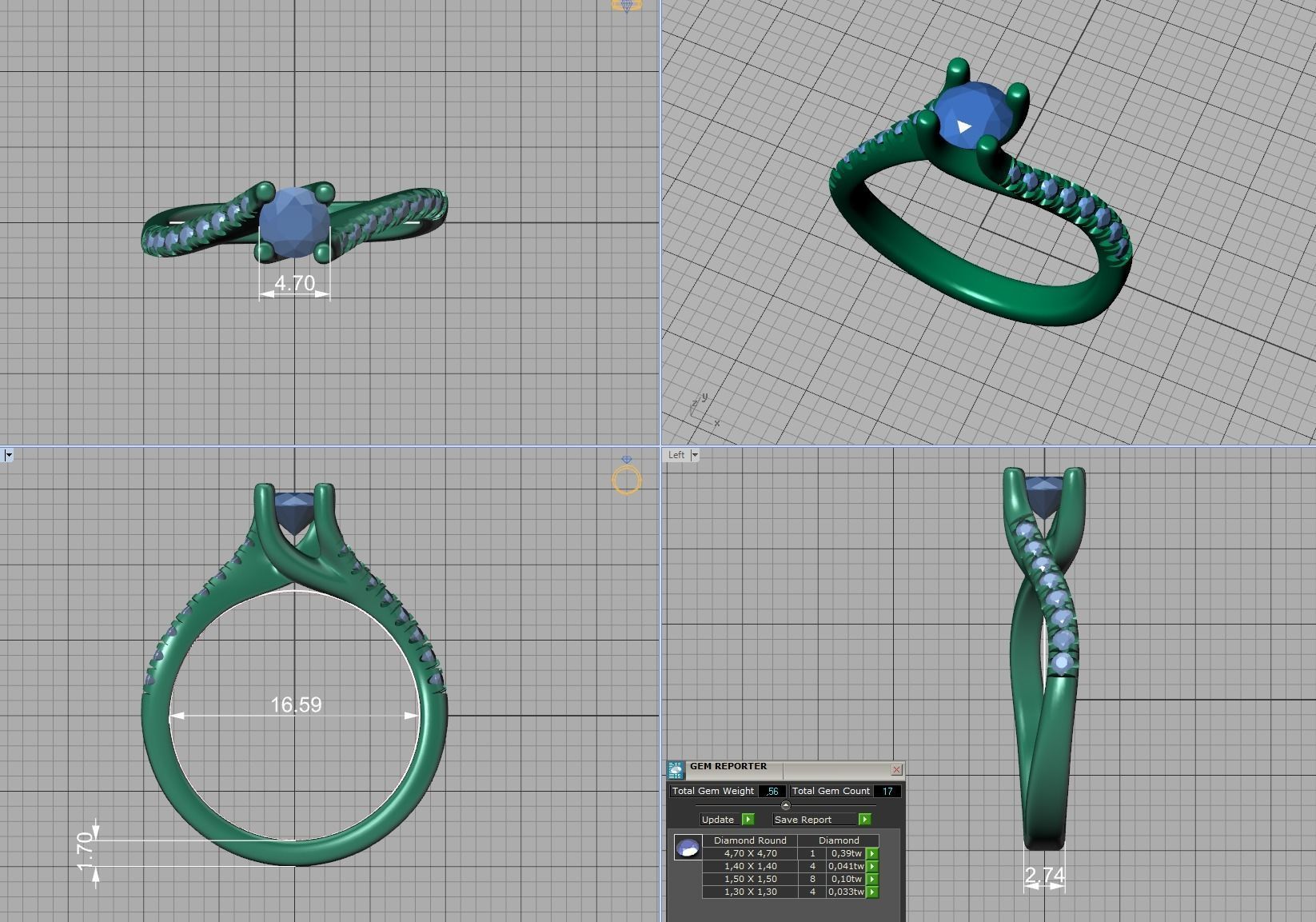 40 pointer Stone Solitaire Promise Ring French Pave Setting 3D model 3D ...