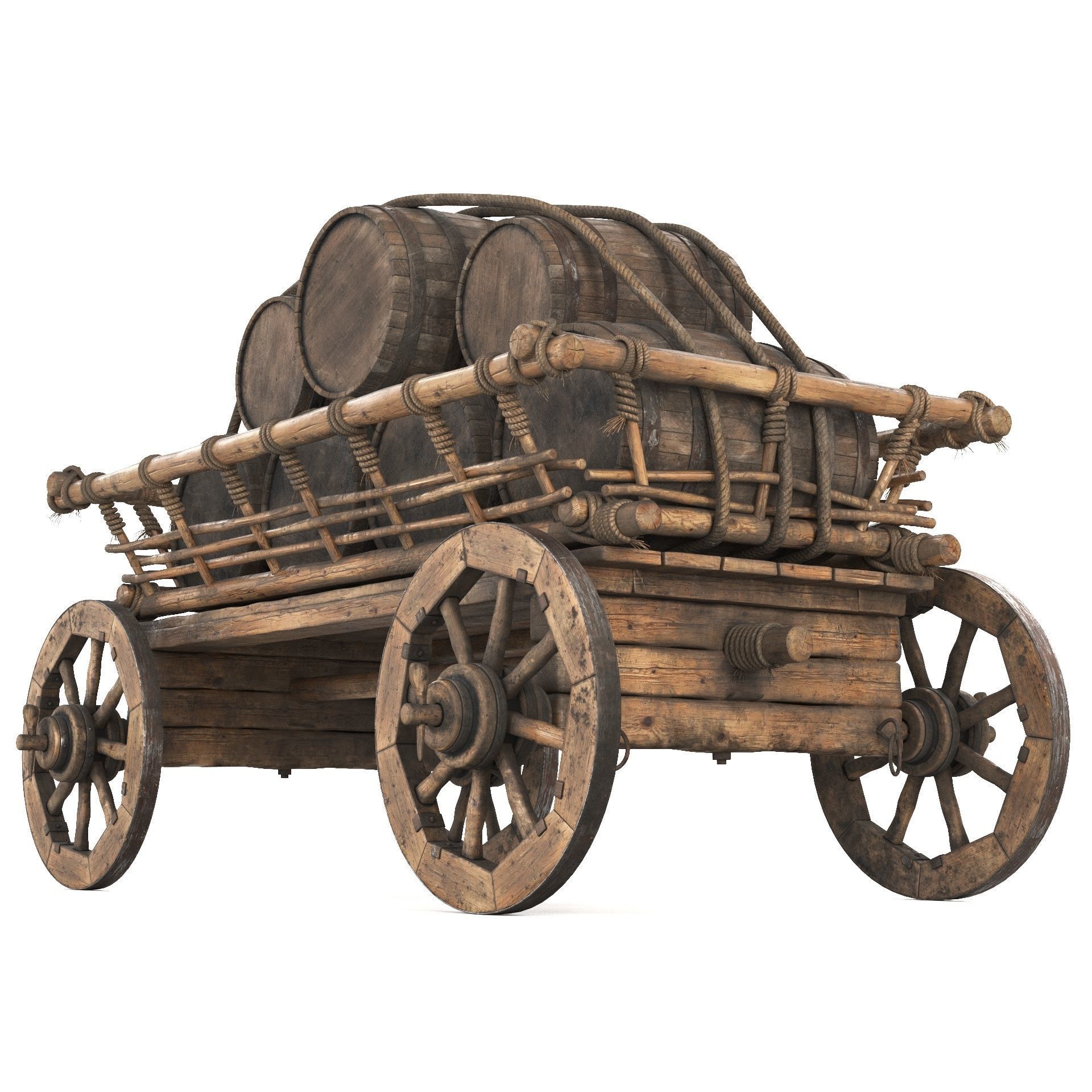 Medieval cart with barrels 3D model | CGTrader