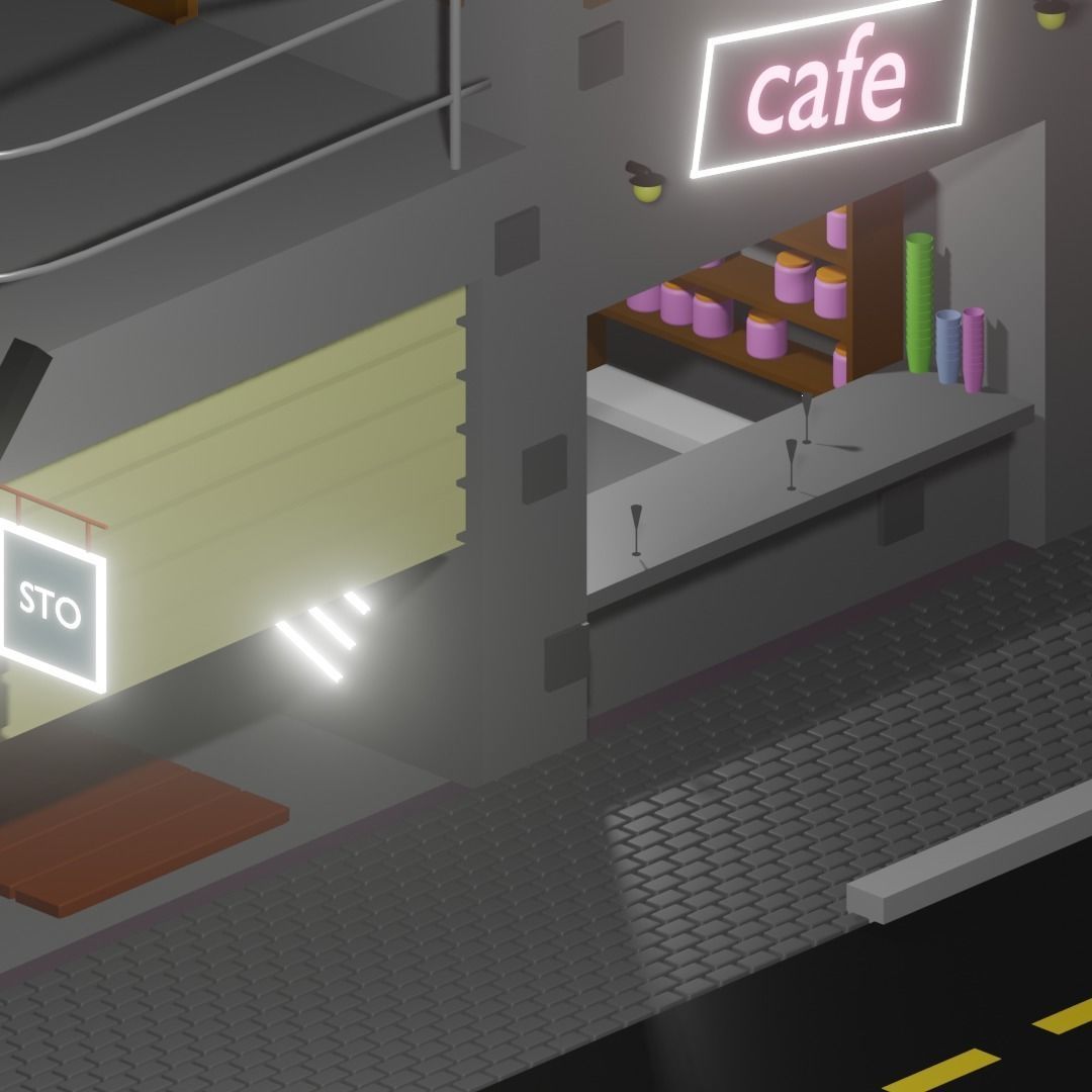 3D model 2 storey cafe low-poly game-ready VR / AR / low-poly | CGTrader