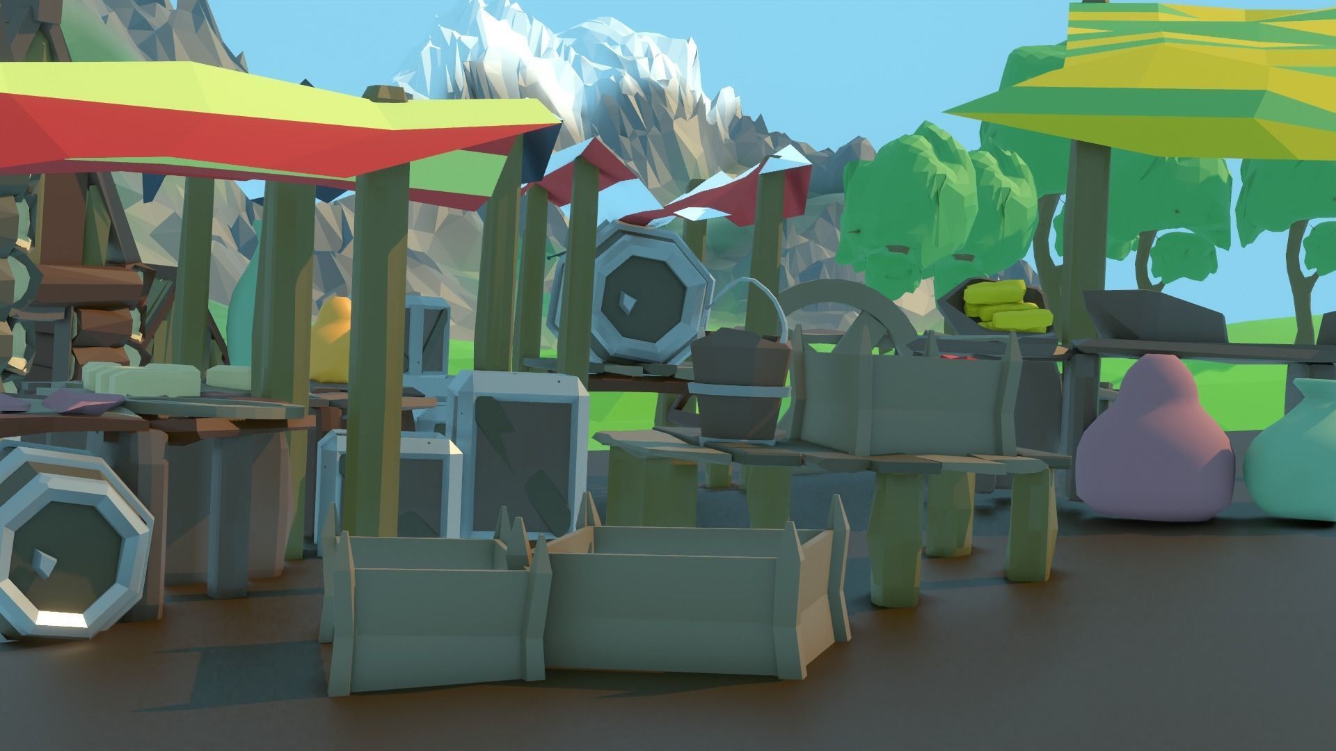 Low - Poly Stylized Market Pack free VR / AR / low-poly 3D model | CGTrader