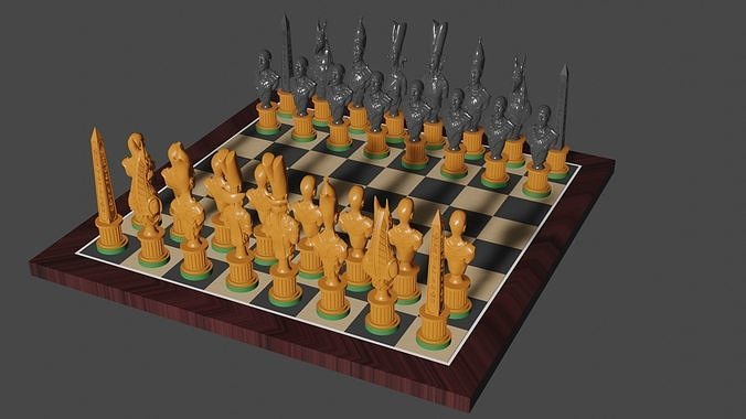 3D Wooden Chess Set 3D model Egyptian set 3D model | CGTrader