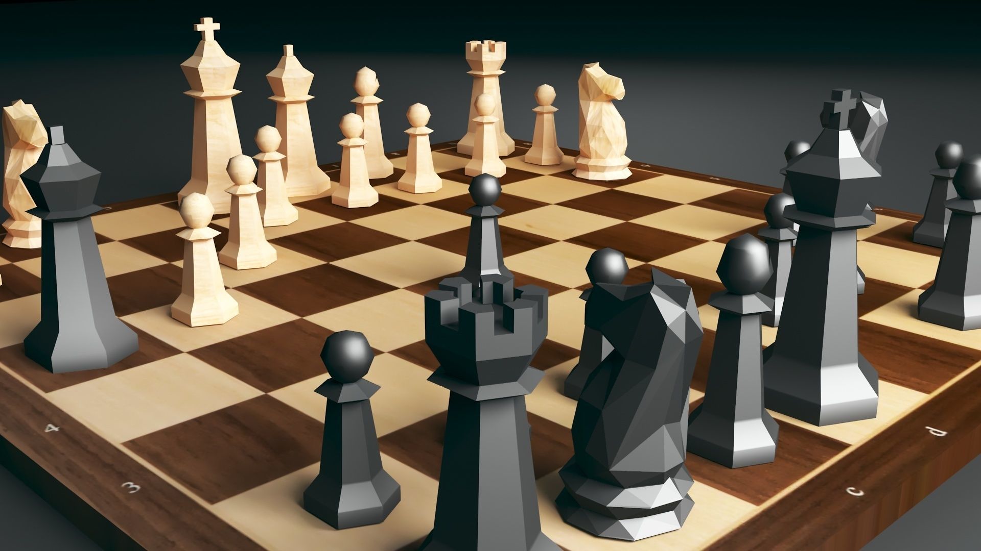 Chess board set low-poly 3D model | CGTrader