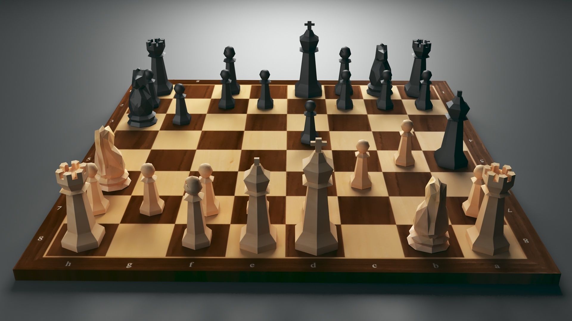 Chess board set low-poly 3D model | CGTrader