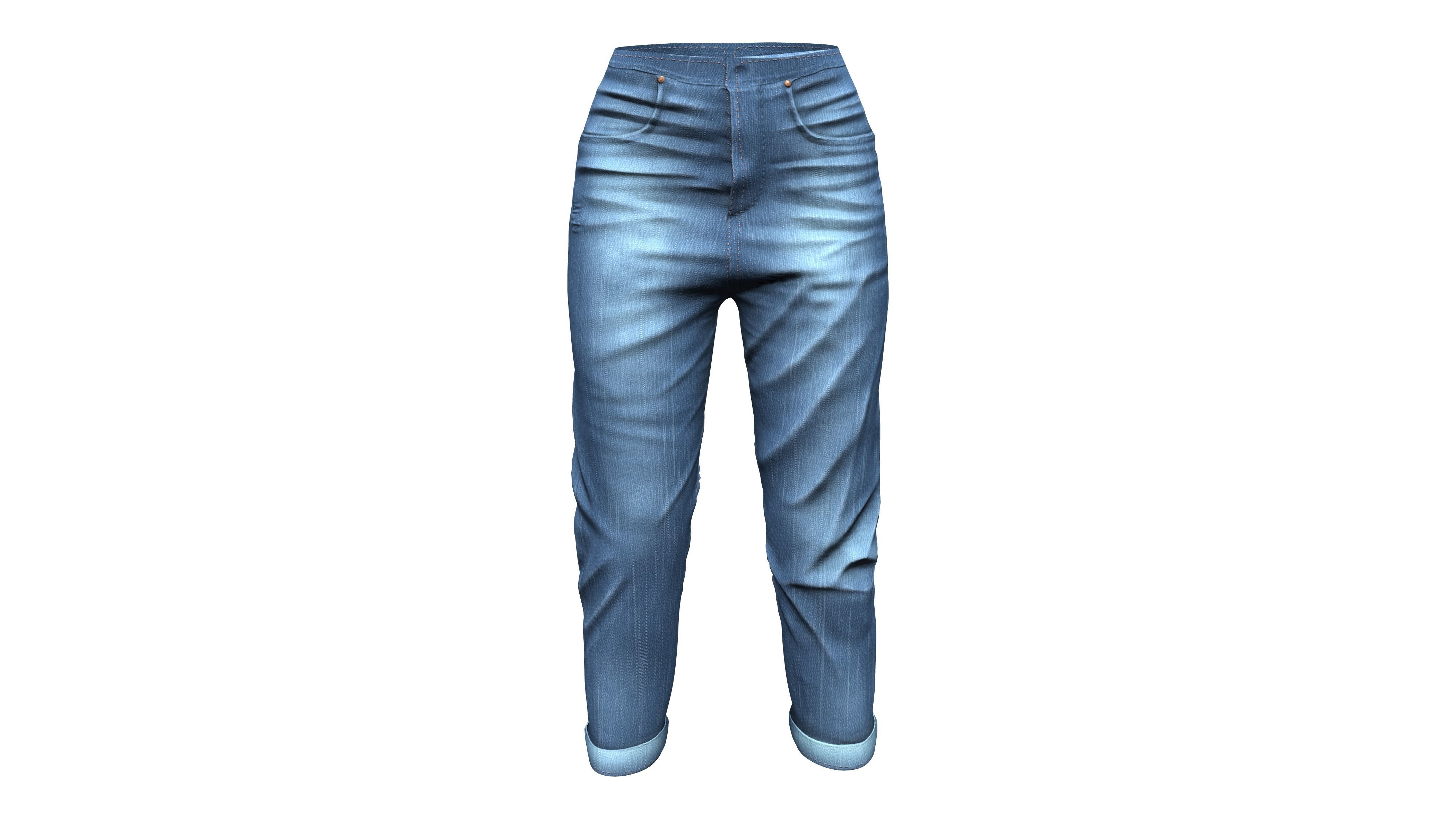 3D model Casual Rolled Legs Boyfriend Denims Jeans Pants VR / AR / low ...