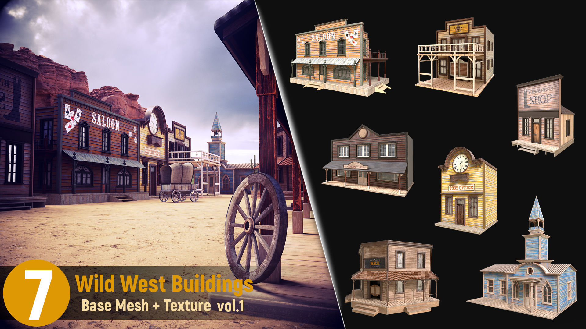 3D model 7 Wild West Buildings Base Mesh and Texture vol 01 VR / AR ...