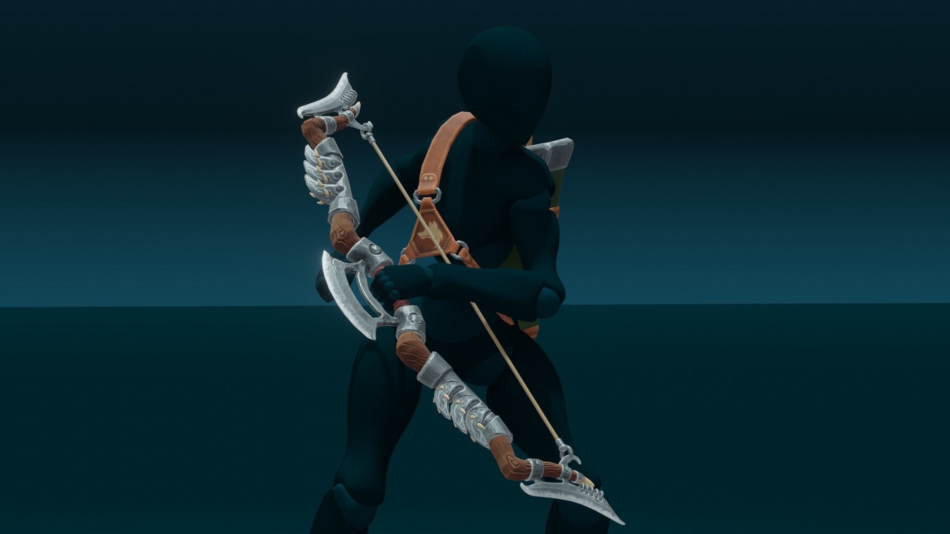 3D model Fantasy Wooden bow with armor blades and stylized quiver VR ...