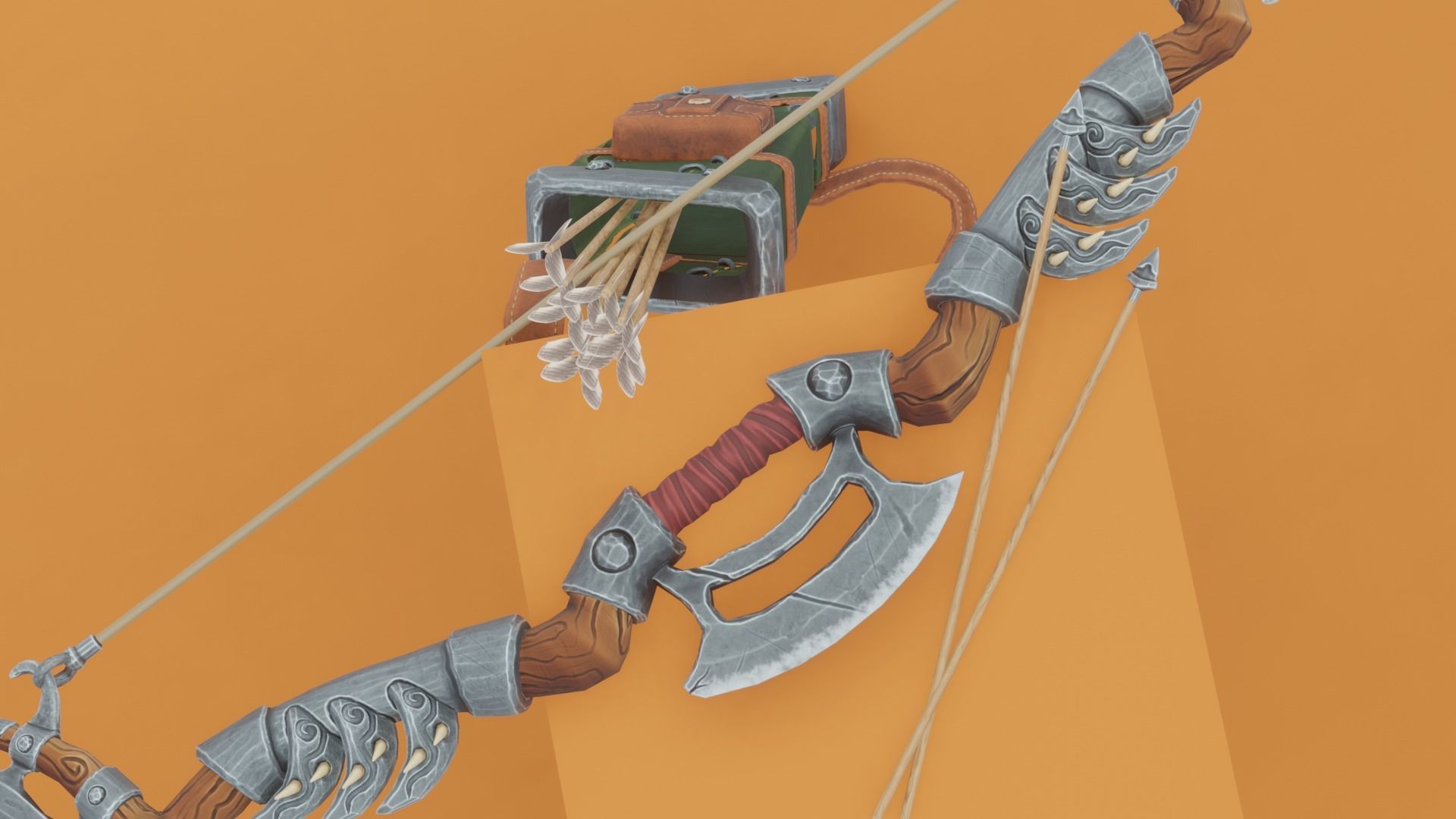 3D model Fantasy Wooden bow with armor blades and stylized quiver VR ...