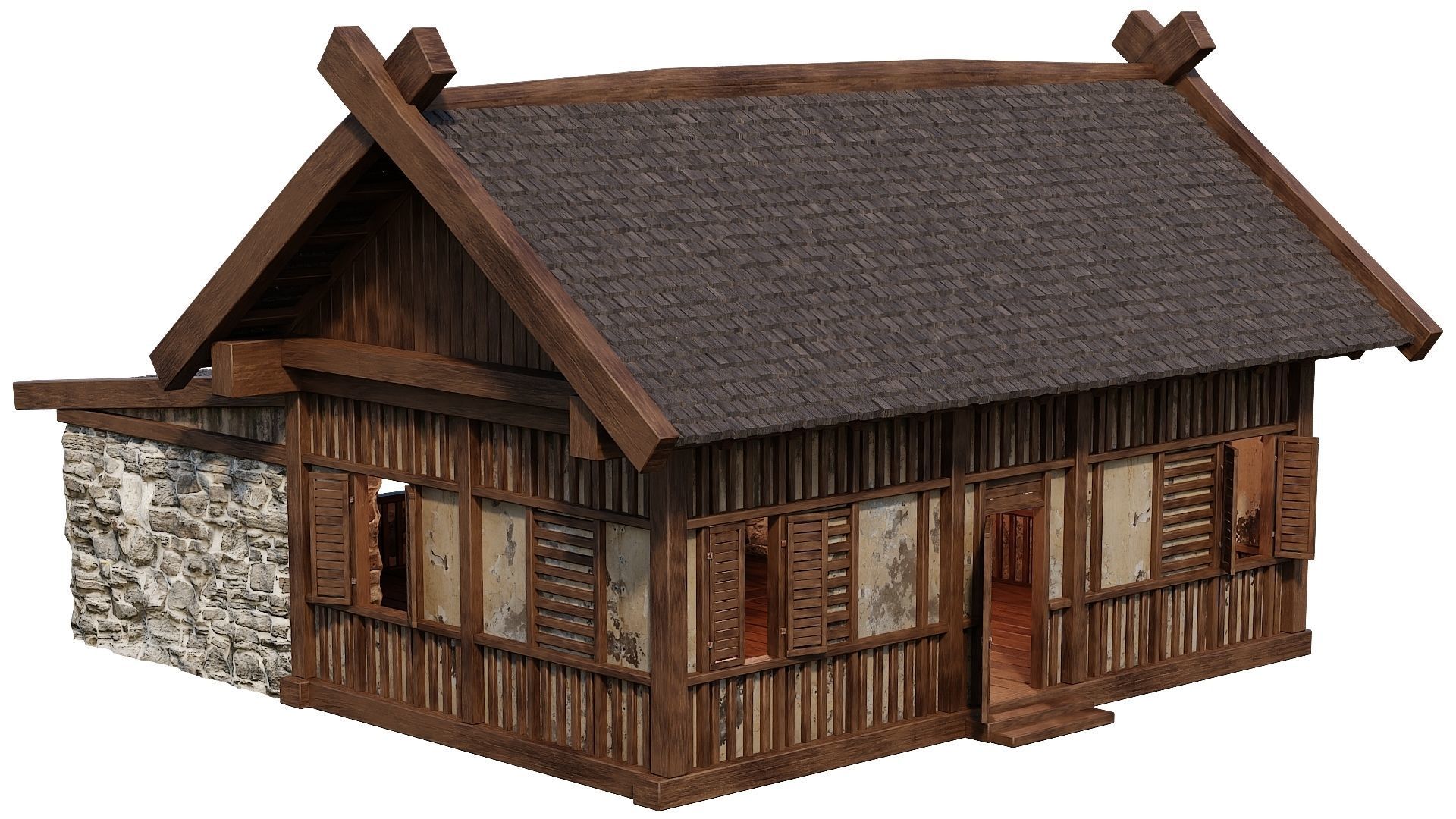 3D model Old Medieval Building House 4K Textures GameReady 59 VR / AR ...