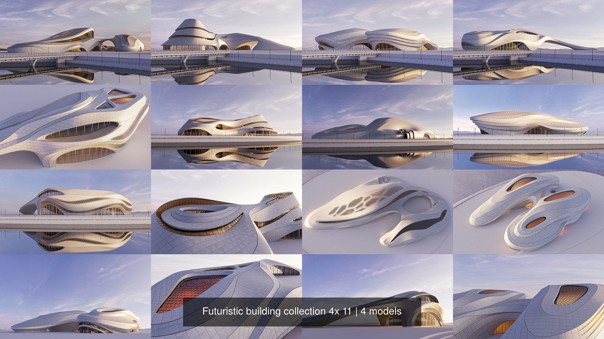 Futuristic building collection 4x 11 | CGTrader