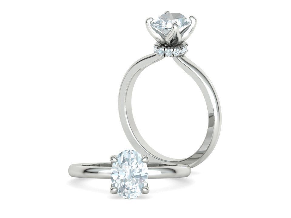 Tulip Claws Engagement Ring 8x6 Oval Stone Under Halo Ring 3D model 3D printable | CGTrader