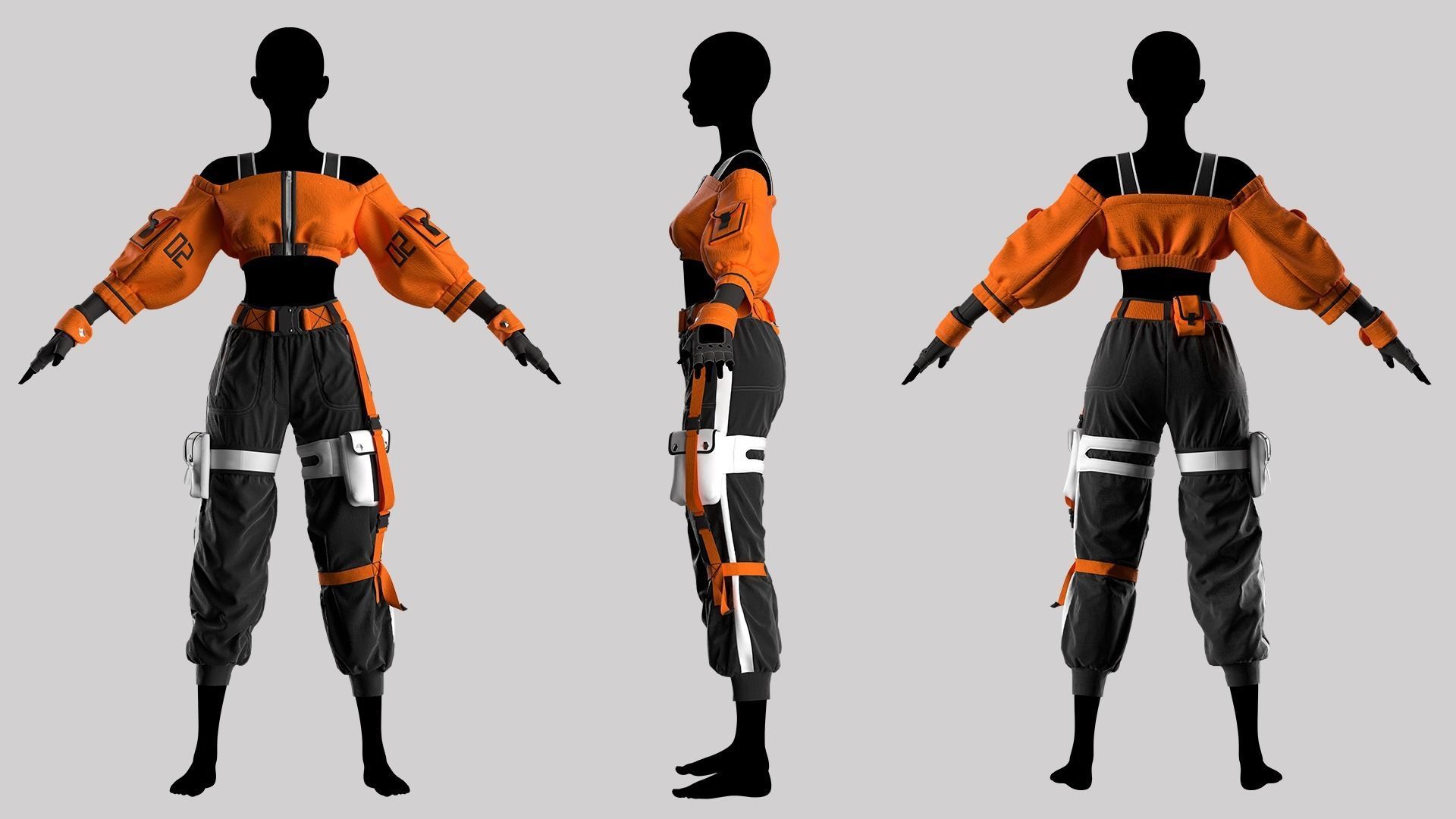 Female TechWear 1 Marvelous Designer Project 3D model | CGTrader
