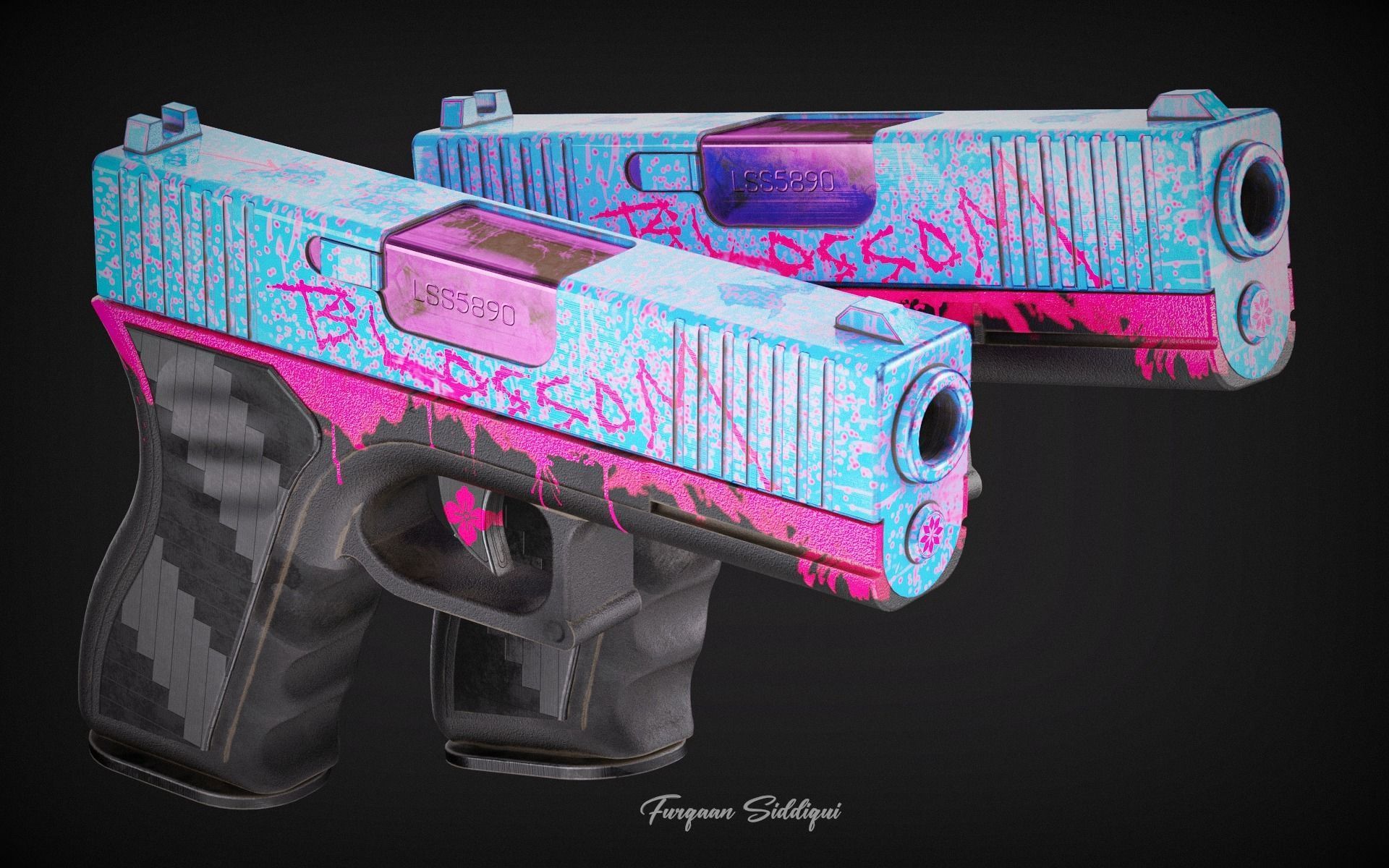 3D model Glock Pistol Blossom Blueprint PBR Gun VR / AR / low-poly ...